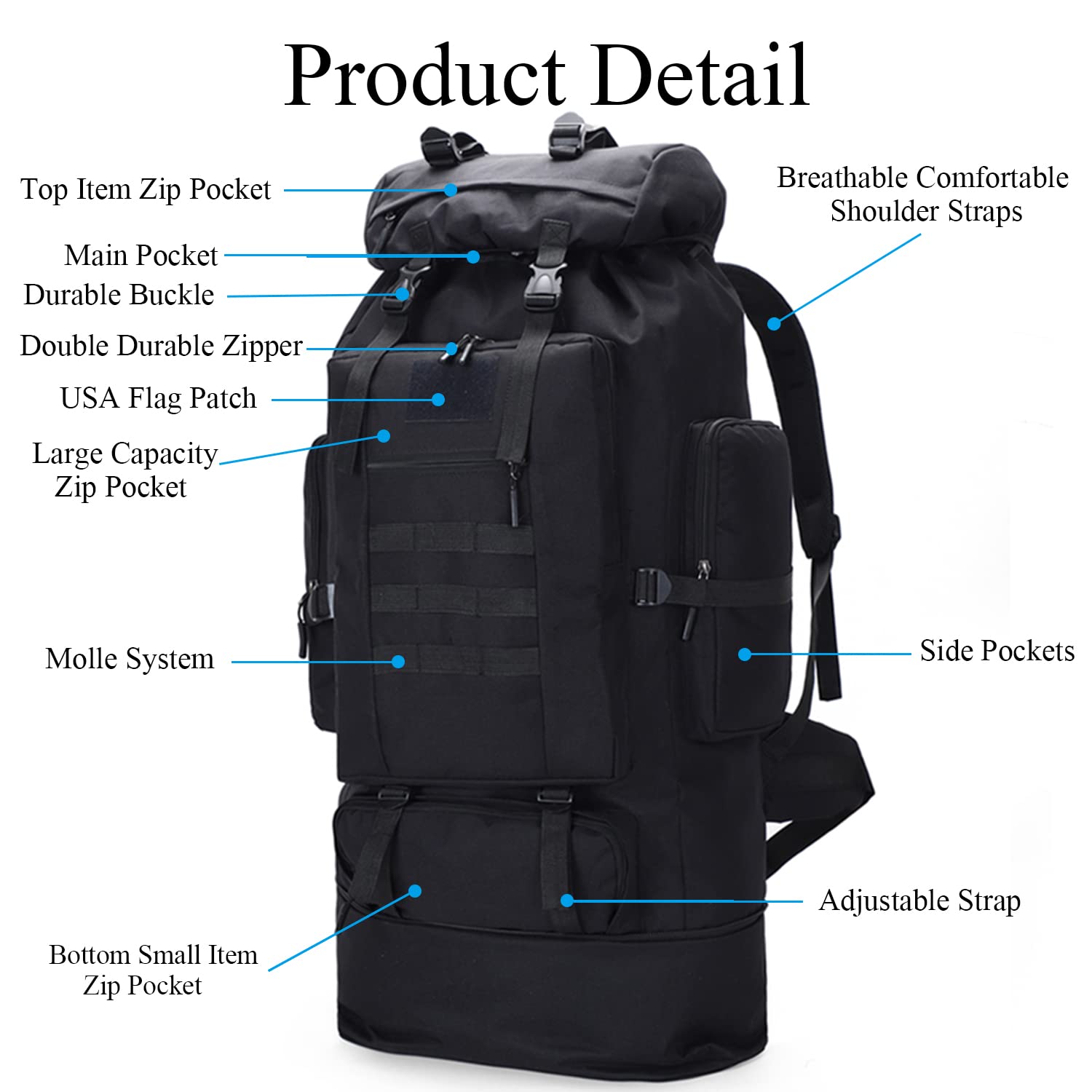 Wesoke 100L Hiking Camping Backpack Travel MOLLE Rucksack,Military Tactical Daypacks,Thickened Waterproof Outdoor Backpack