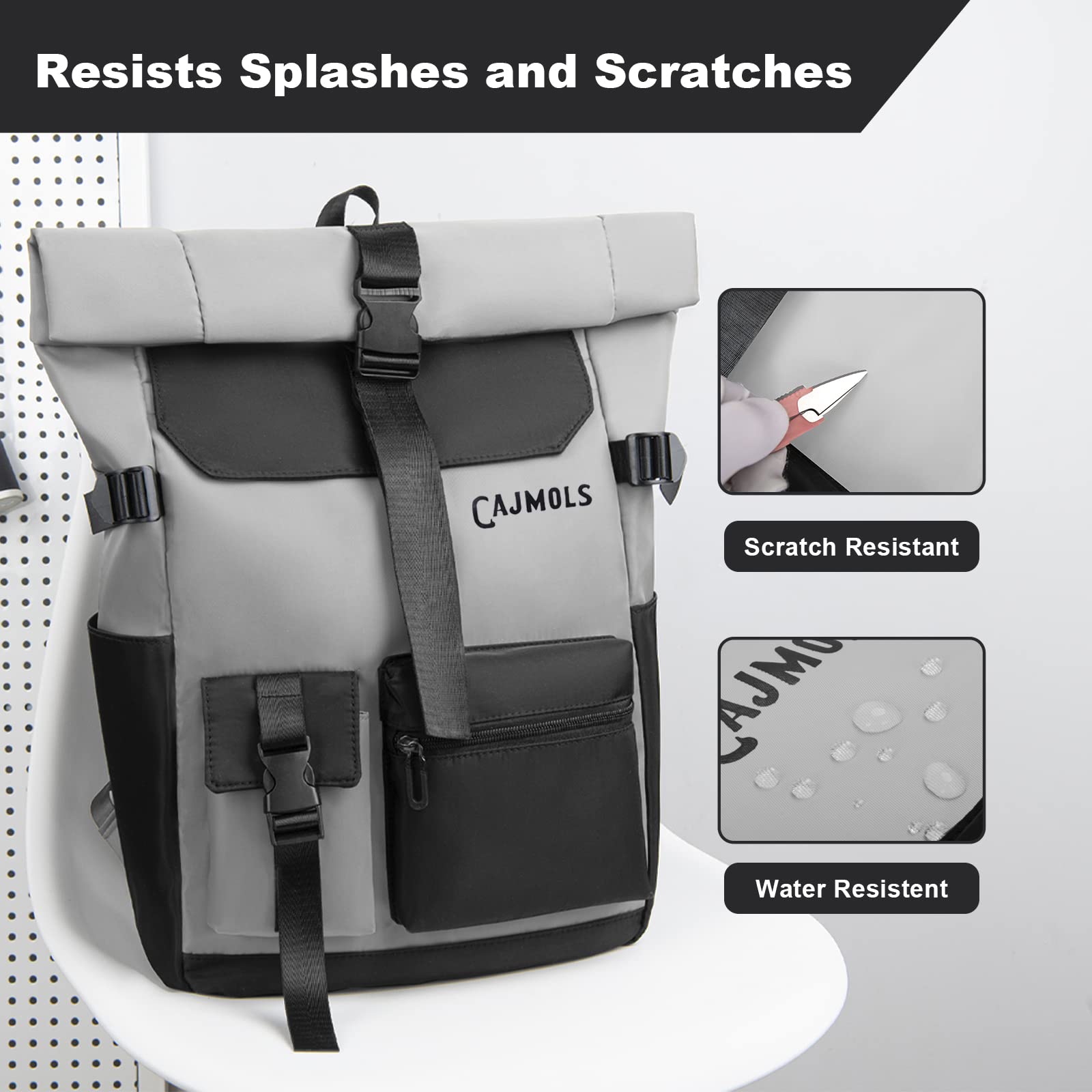 Cajmols School Backpack Waterproof Bookbag College High School Bag For Boys Girls Lightweight Casual Daypack Laptop Backpacks (C- Gray)