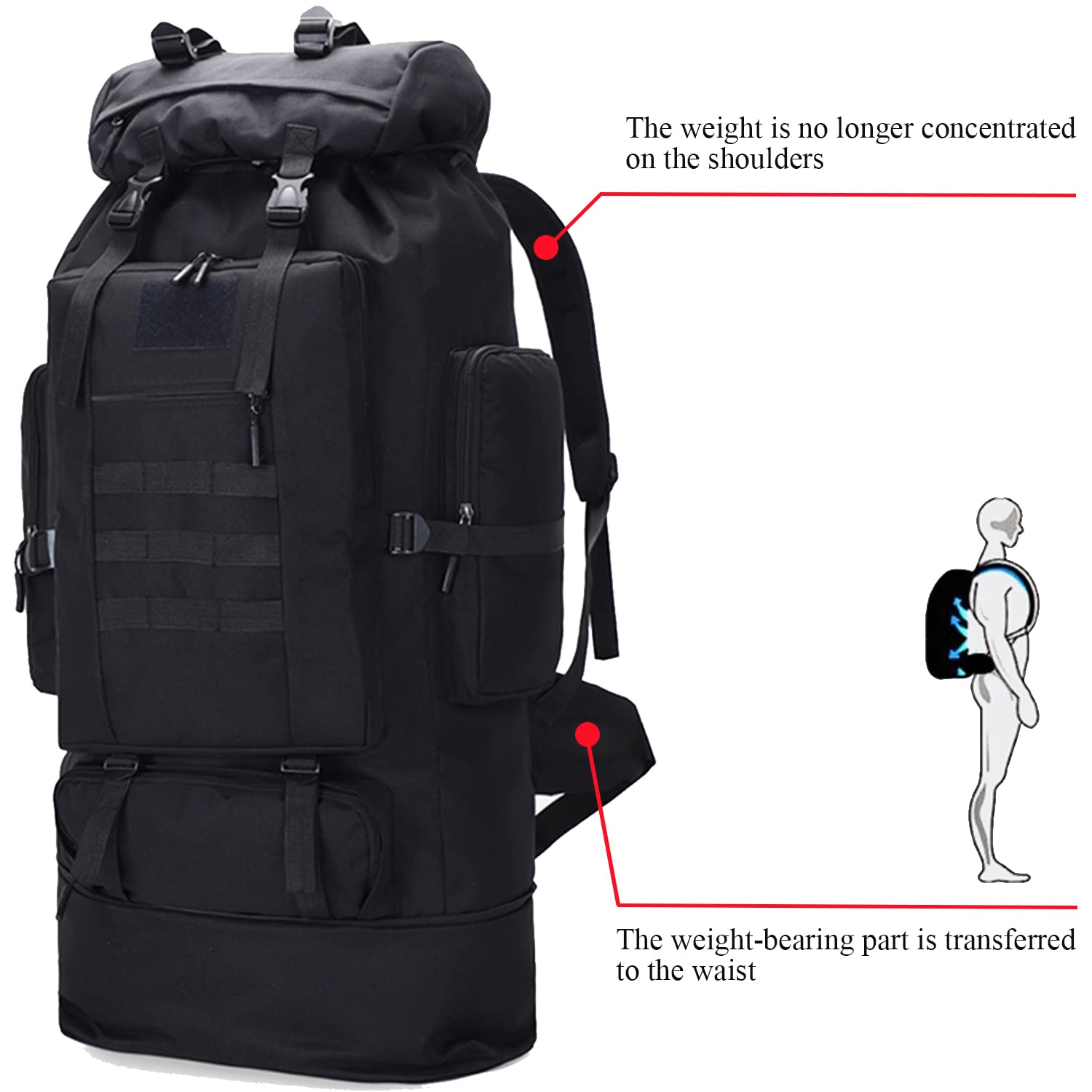 Wesoke 100L Hiking Camping Backpack Travel MOLLE Rucksack,Military Tactical Daypacks,Thickened Waterproof Outdoor Backpack