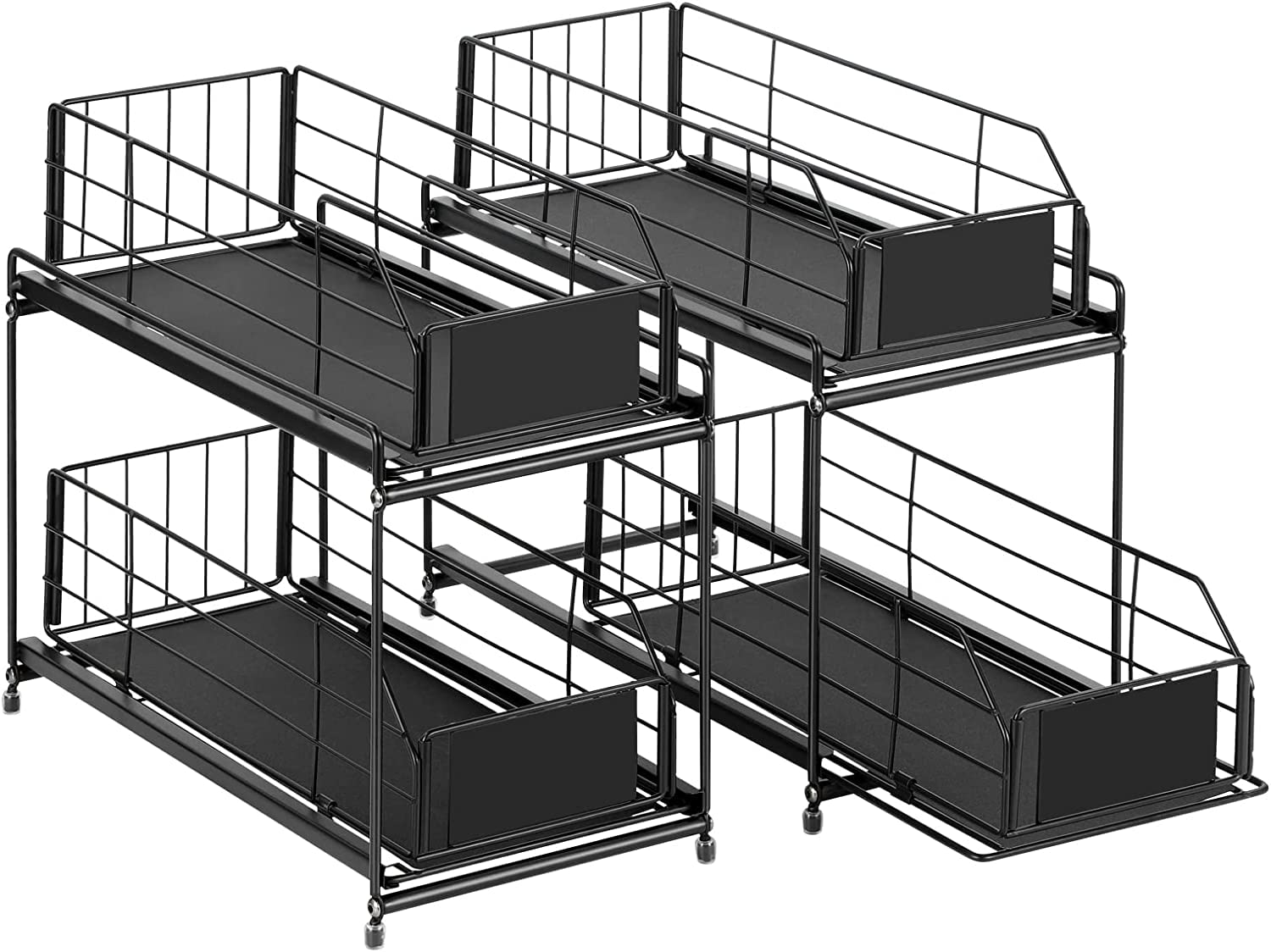 2 Pack - 2-Tier Under Sink Cabinet Organizer with Sliding Storage Drawer, Spice Rack, Pull Out Cabinets Organizer Shelf Baskets, for Kitchen, Pantry, Under The Sink, Cabinet, Bathroom, Black