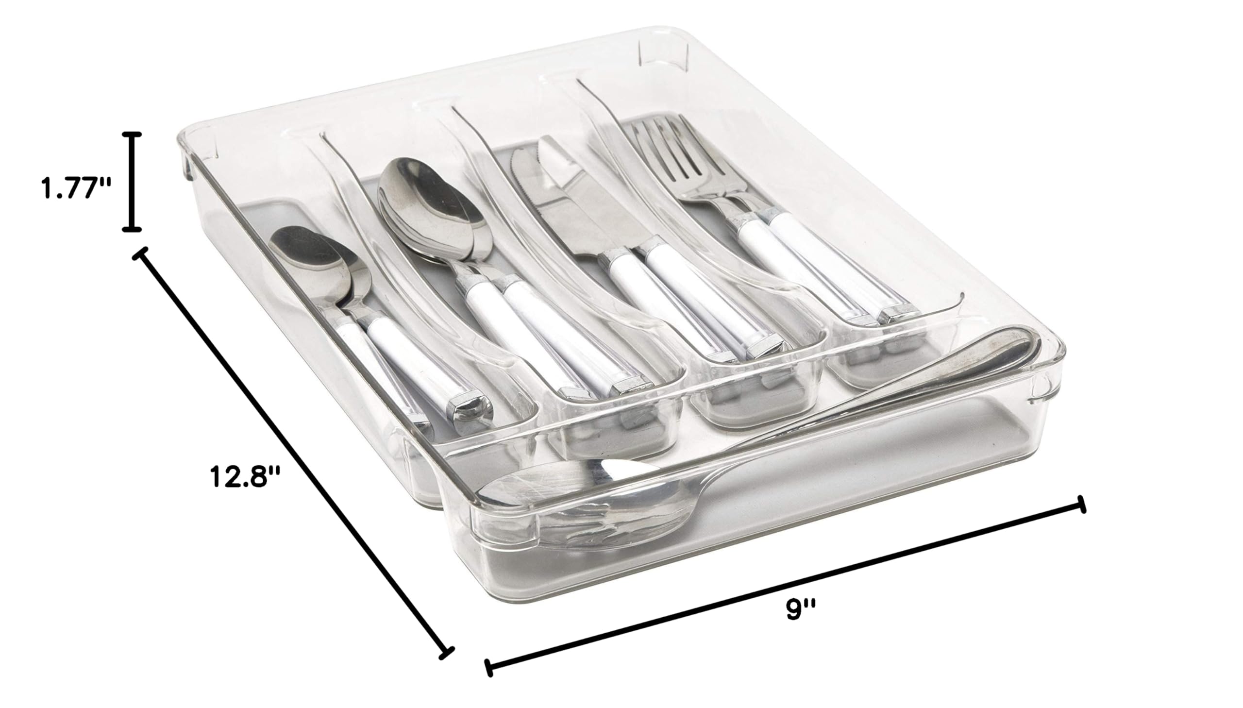 Kitchen Details 23195 Utensil and Cutlery Drawer Organizer, Divider, Tray, Storage, 5 Compartment, Clear
