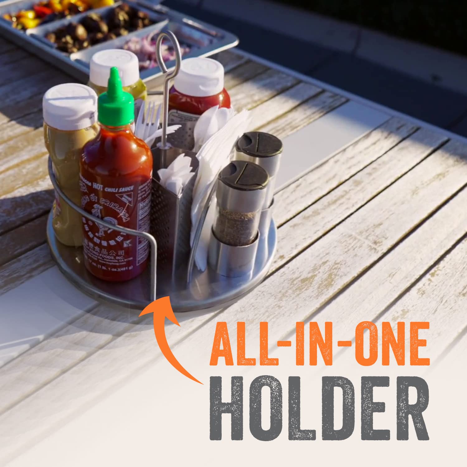 Yukon Glory Lazy Susan Caddy for Utensils, Condiments, Napkins, Salt & Pepper, Ideal for Picnics, Smokers, Patio Tables and Outdoor Grills - Griddling & Grilling Accessory