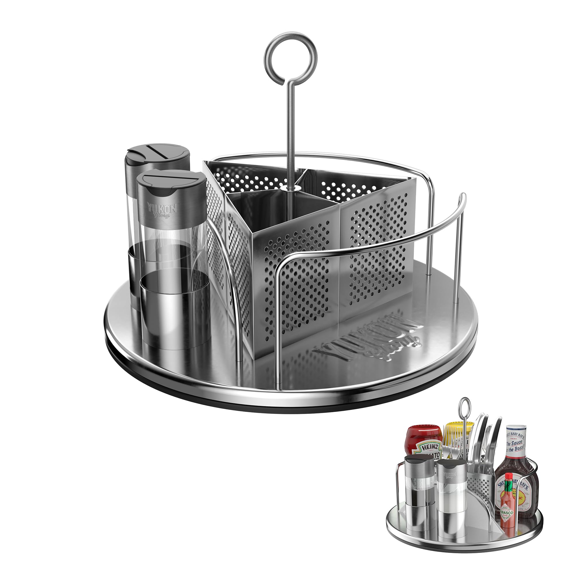 Yukon Glory Lazy Susan Caddy for Utensils, Condiments, Napkins, Salt & Pepper, Ideal for Picnics, Smokers, Patio Tables and Outdoor Grills - Griddling & Grilling Accessory
