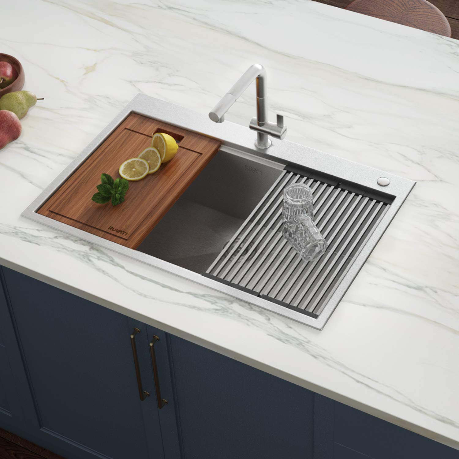 Ruvati Stainless Steel and Silicone Foldable Drying Rack for Workstation Sinks Dish Mat Trivet - RVA1395
