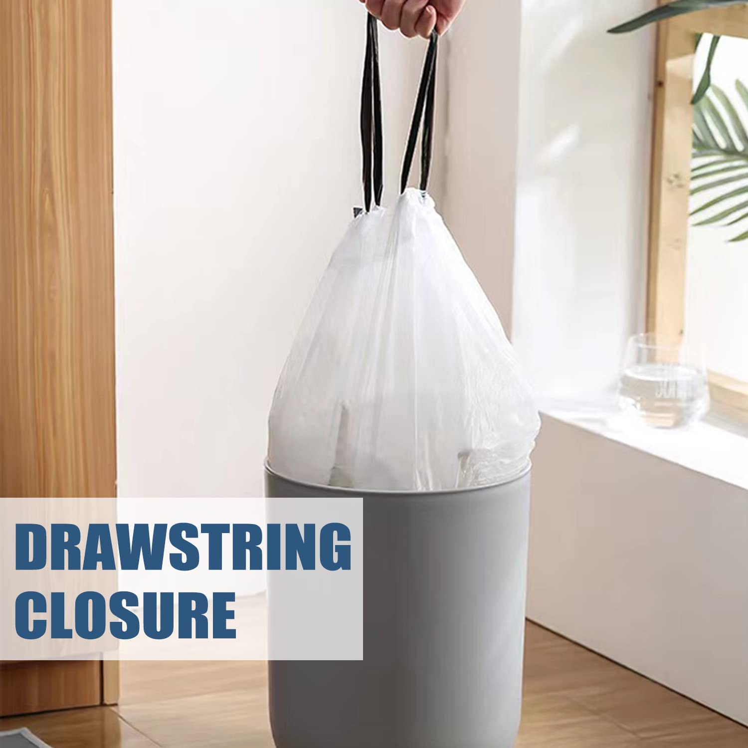 Small Trash Bags 4 Gallon - Drawstring 4 Gallon Trash Bag, Individual Unscented Small Garbage Bags, White 4 Gal Small Trash Can Liners Bathroom Trash Bags, 57 Count