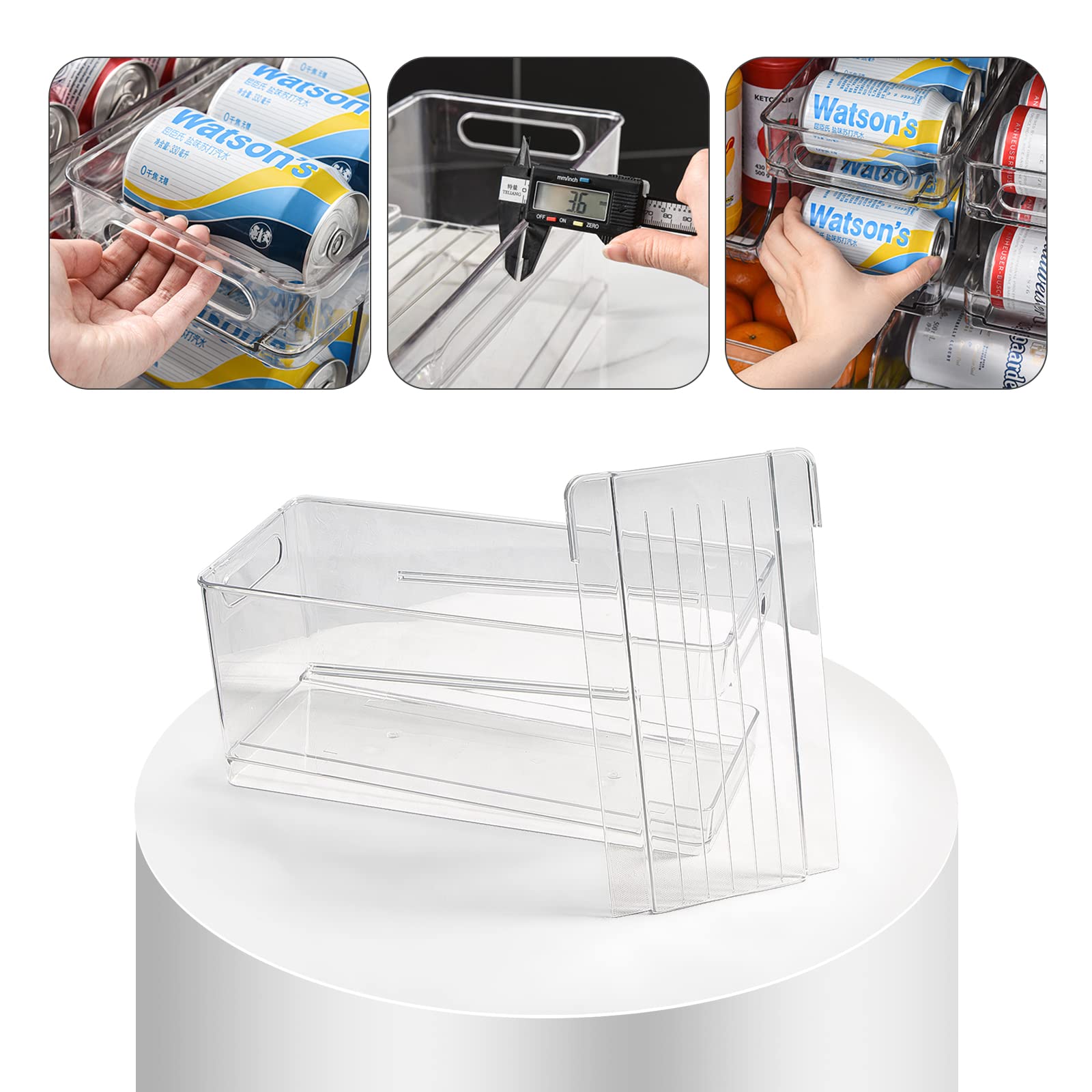 Soda Can Organizers Bins, 2 PCS Wide Plastic Water Bottle Storage, Stackable Clear Refrigerator Organizer Bins, Food Storage Dispensers for Freezer Cabinet Countertops Fridge Kitchen