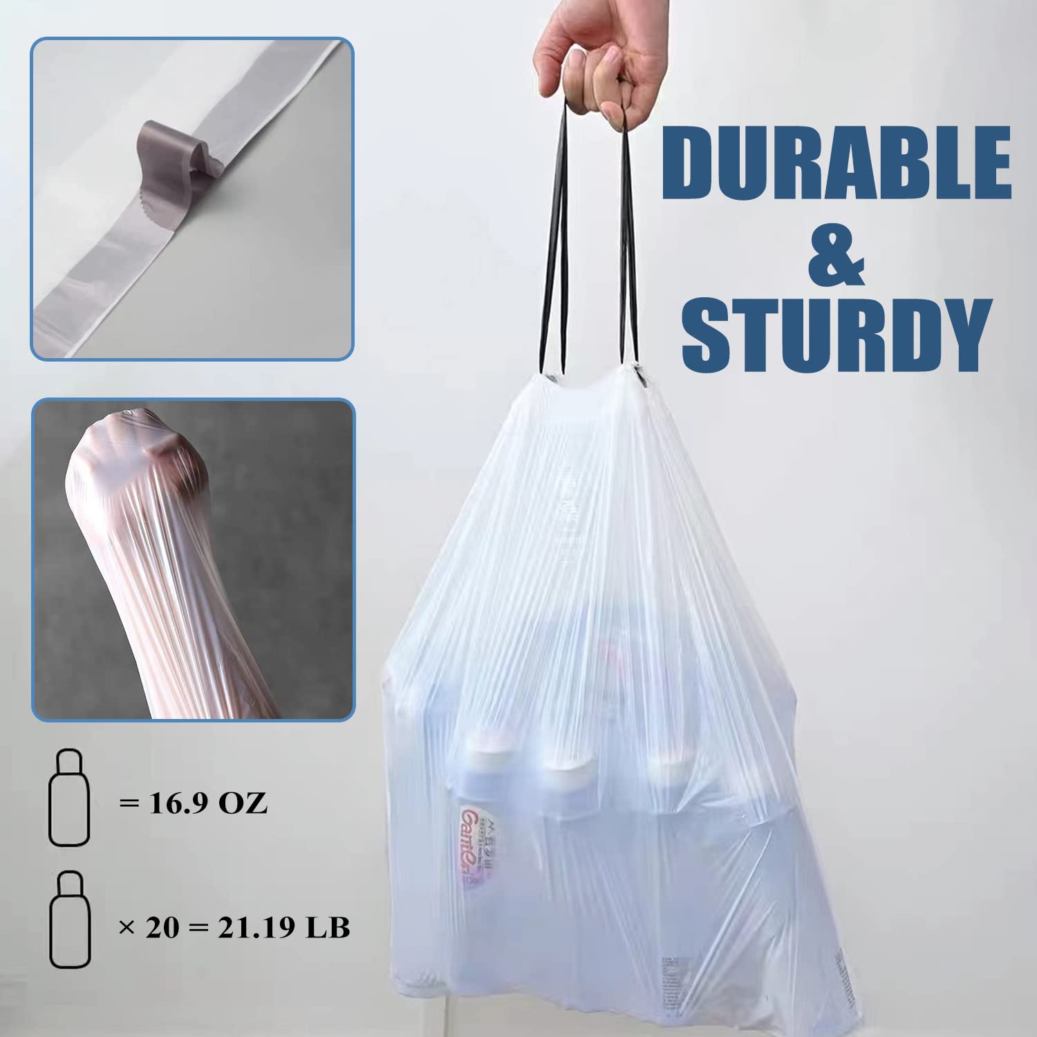 Small Trash Bags 4 Gallon - Drawstring 4 Gallon Trash Bag, Individual Unscented Small Garbage Bags, White 4 Gal Small Trash Can Liners Bathroom Trash Bags, 57 Count