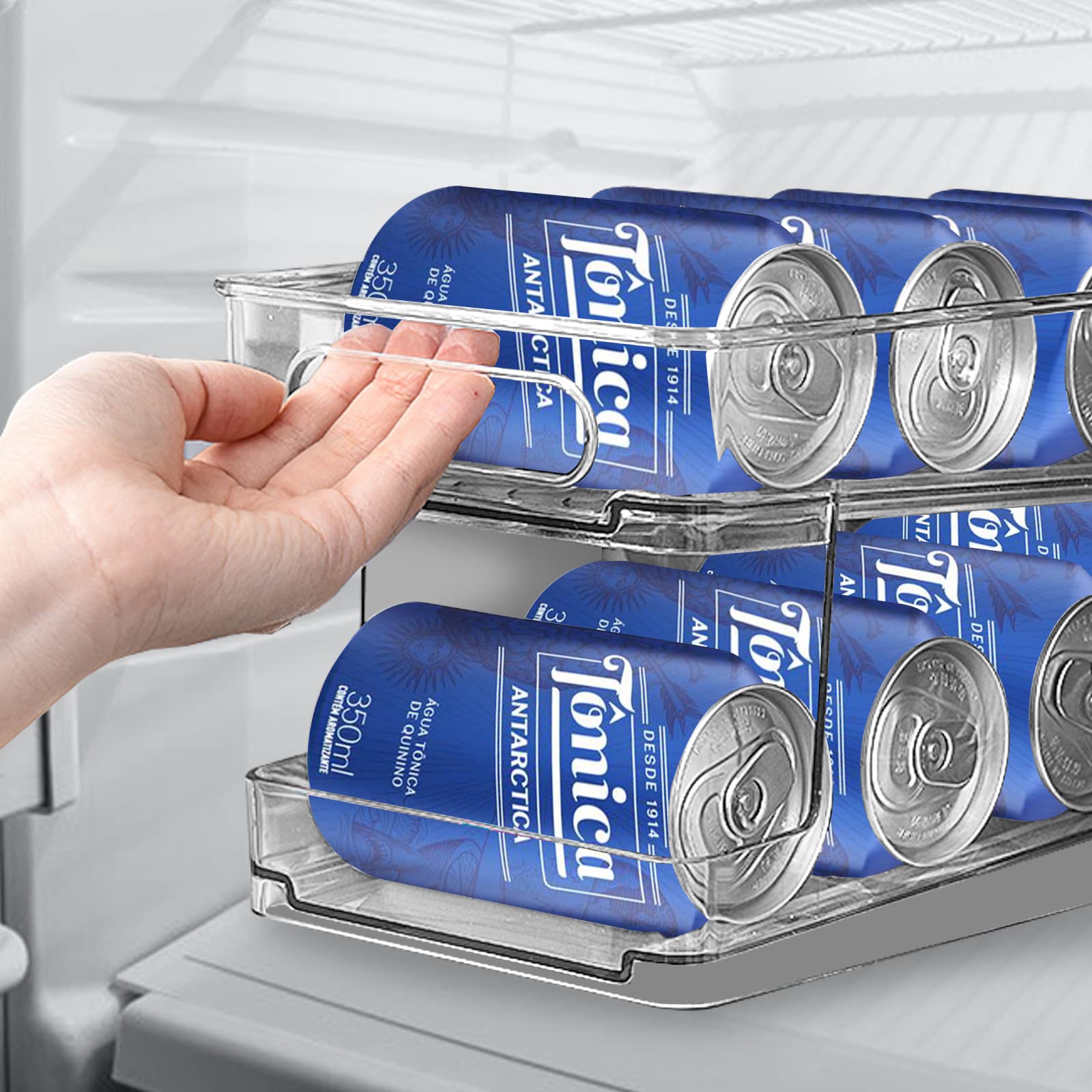 Soda Can Organizers Bins, 2 PCS Wide Plastic Water Bottle Storage, Stackable Clear Refrigerator Organizer Bins, Food Storage Dispensers for Freezer Cabinet Countertops Fridge Kitchen