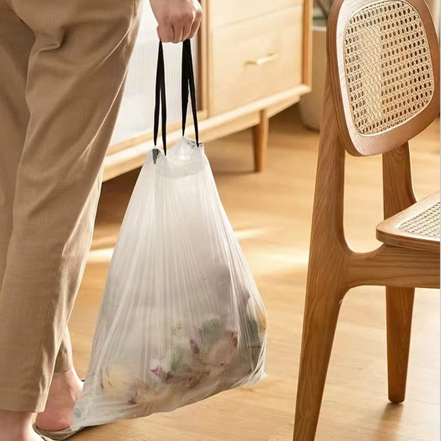 Small Trash Bags 4 Gallon - Drawstring 4 Gallon Trash Bag, Individual Unscented Small Garbage Bags, White 4 Gal Small Trash Can Liners Bathroom Trash Bags, 57 Count