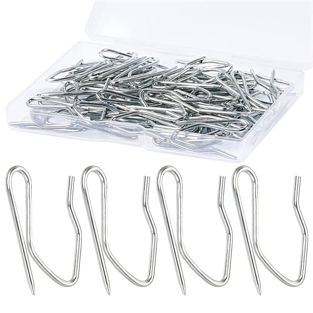 Metal Curtain Hooks, 58PCS Drapery Hook Pins 1.2 Inch Stainless Steel Pin-on Hooks for Window Curtain, Shower Curtain, Door Curtain, Silver