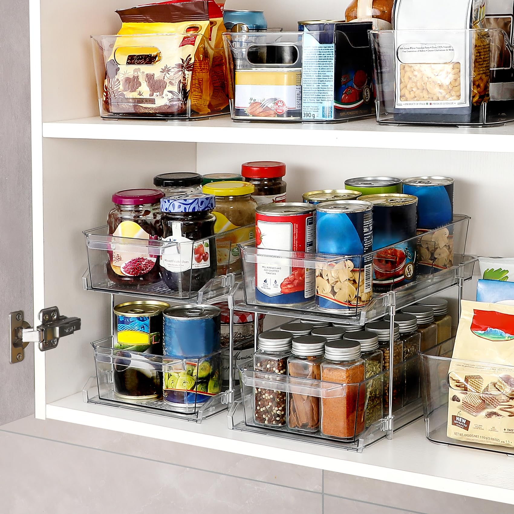 2 Tier Clear Organizer with Dividers, Multi-Purpose Slide-Out Storage Container, Bathroom Vanity Counter Organizing Tray, Under Sink Closet Organization, Kitchen Pantry Medicine Cabniet Storage Bins