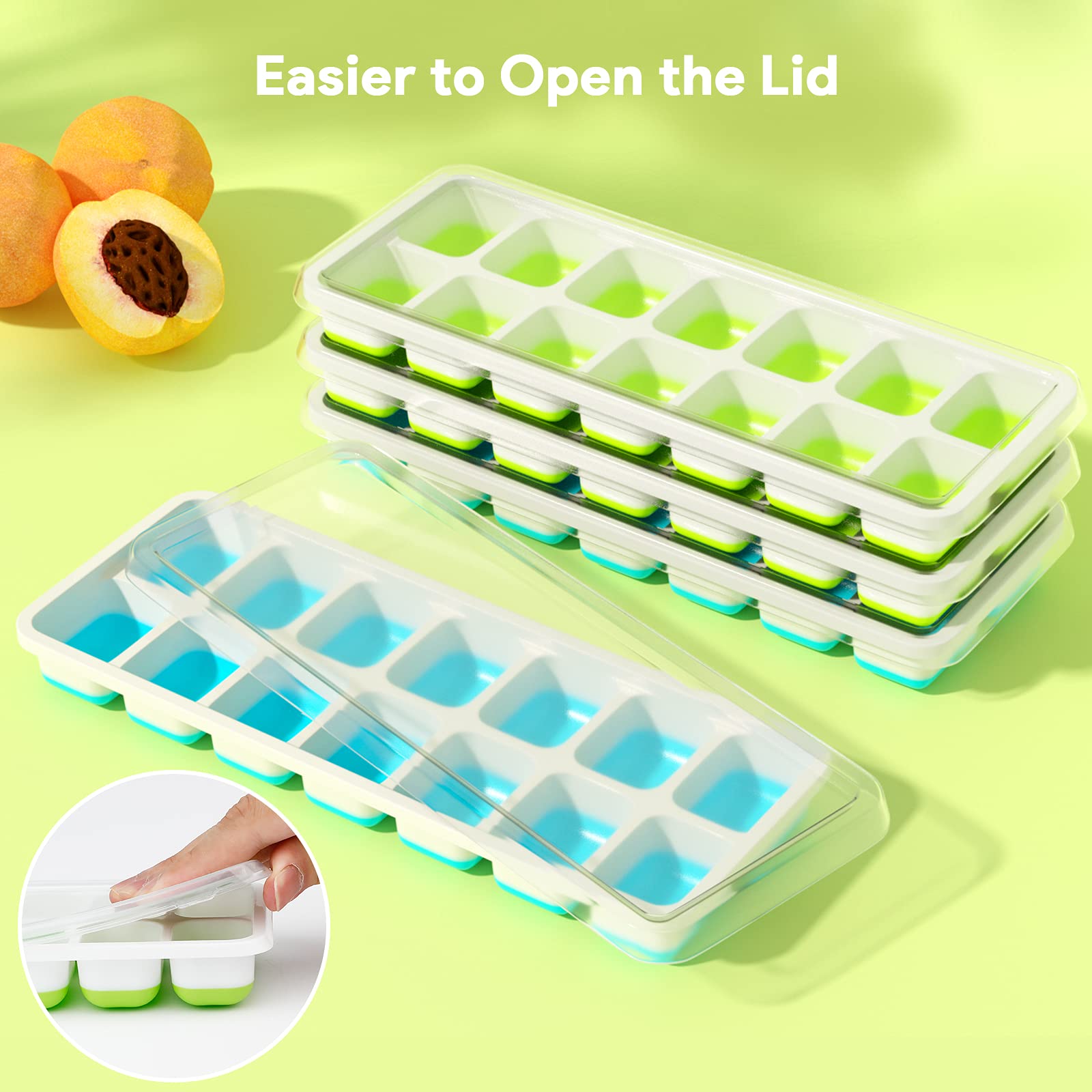 Ice Cube Trays 4 Pack, Airabc Silicone Ice Cube Trays with Removable Lid, Easy-Release Flexible 14-cube Ice Trays,BPA Free and LFGB Certified, Stackable Ice Trays with Covers for Cocktail, Freezer