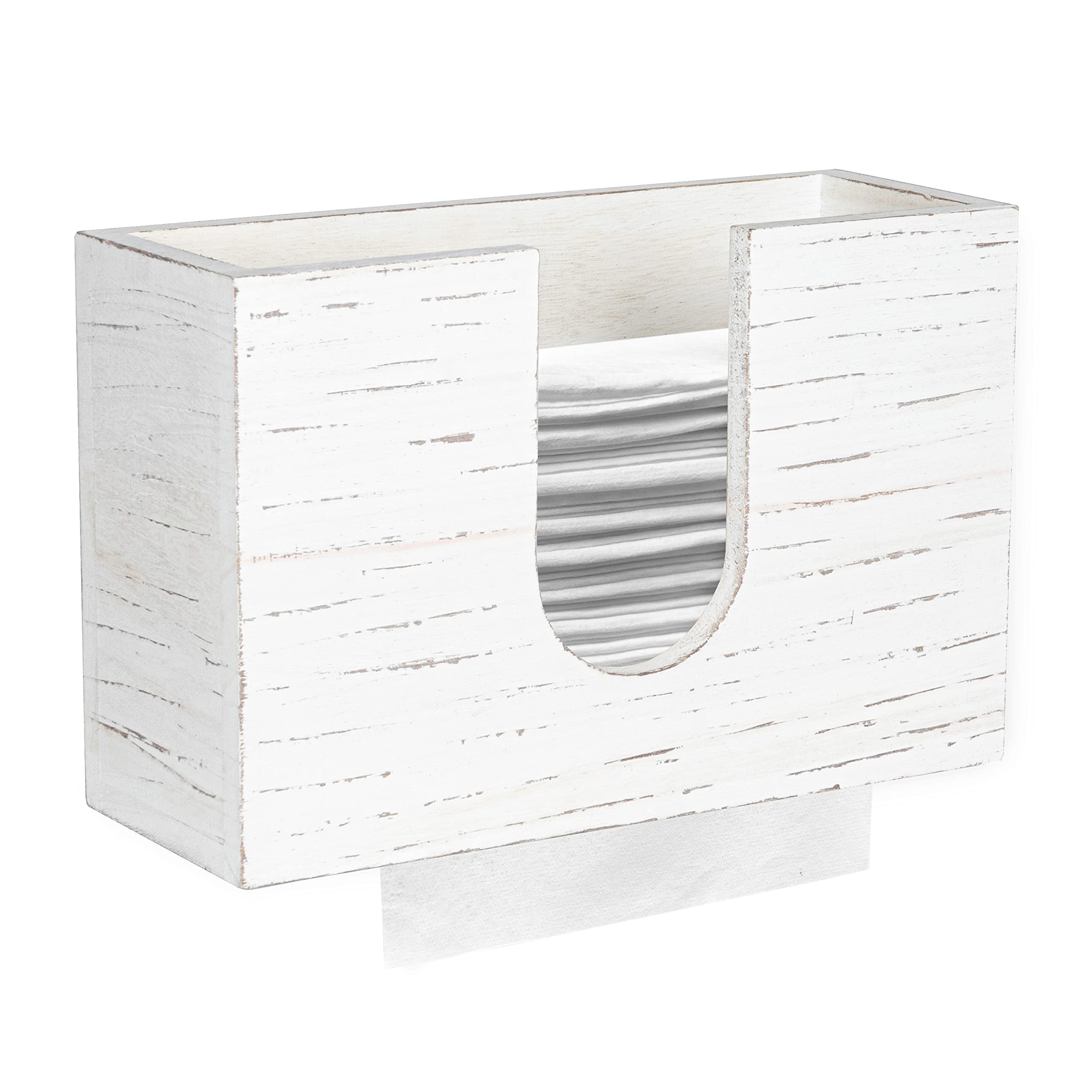 Ilyapa Wood Paper Towel Dispenser - Rustic Farmhouse White Wooden Multifold Hand Towel Holder
