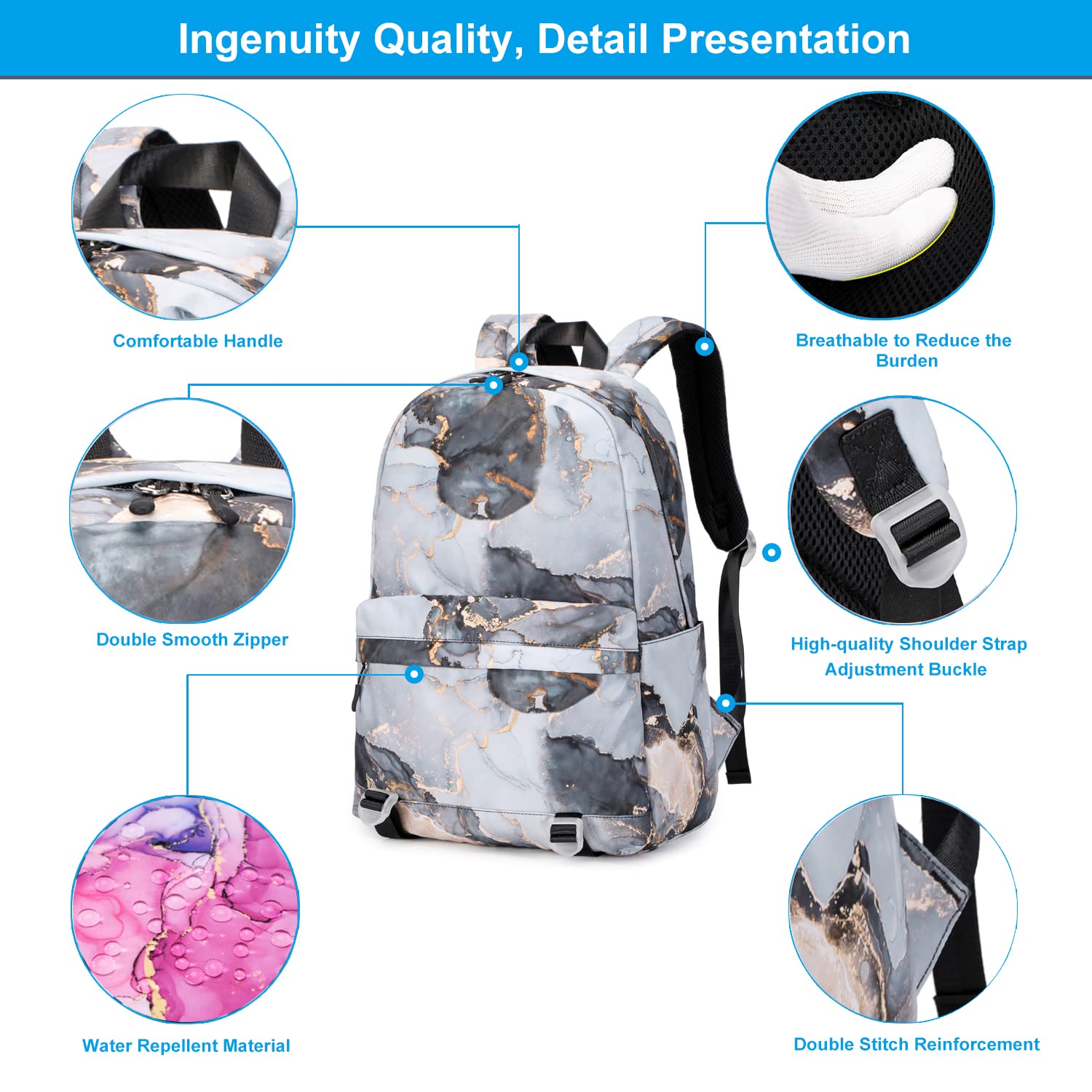 WUUDWALK Canvas Stripe Backpacks Sets Casual bag with USB Charging Port for Girls Teens School Boopacks With Lunch bag and Pencil bag (3pcs-Backpack set)