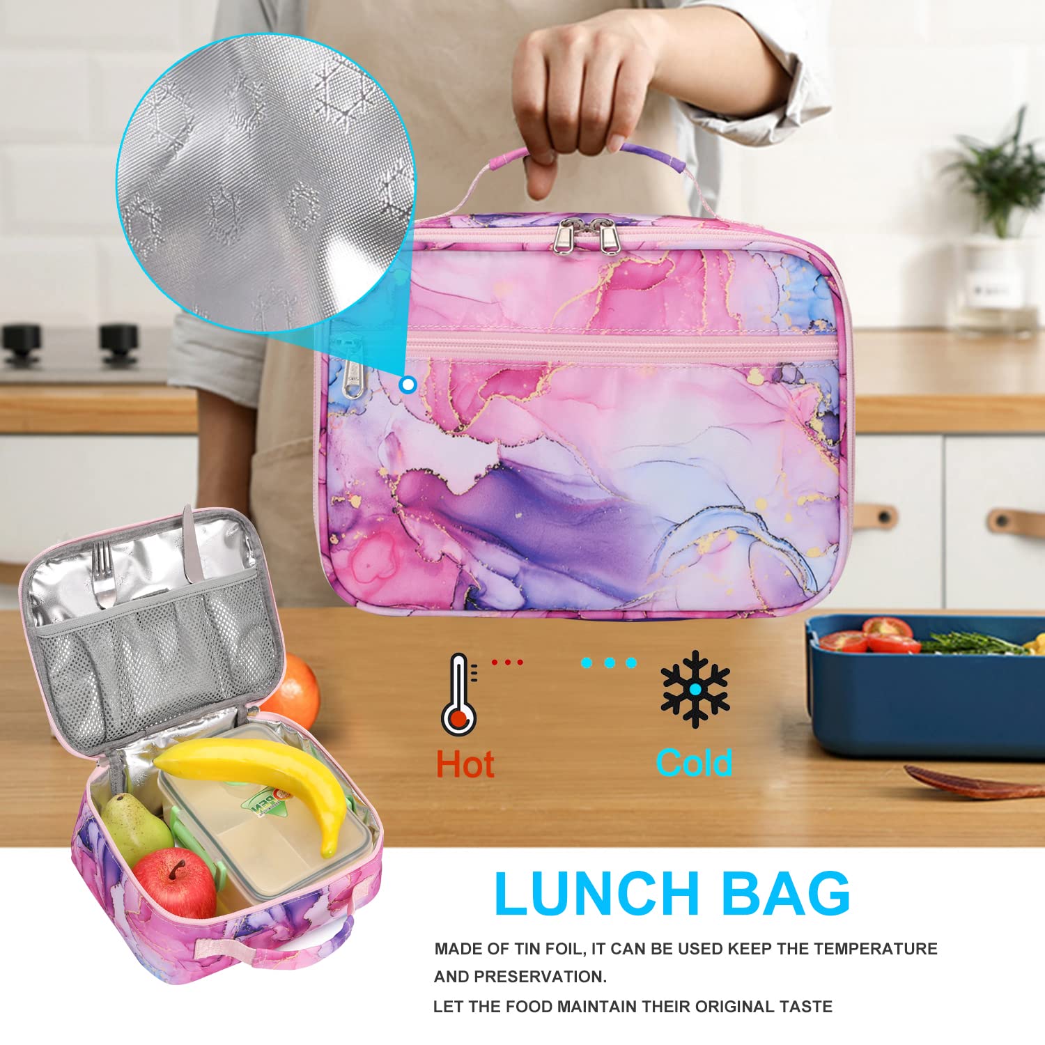 WUUDWALK Canvas Stripe Backpacks Sets Casual bag with USB Charging Port for Girls Teens School Boopacks With Lunch bag and Pencil bag (3pcs-Backpack set)
