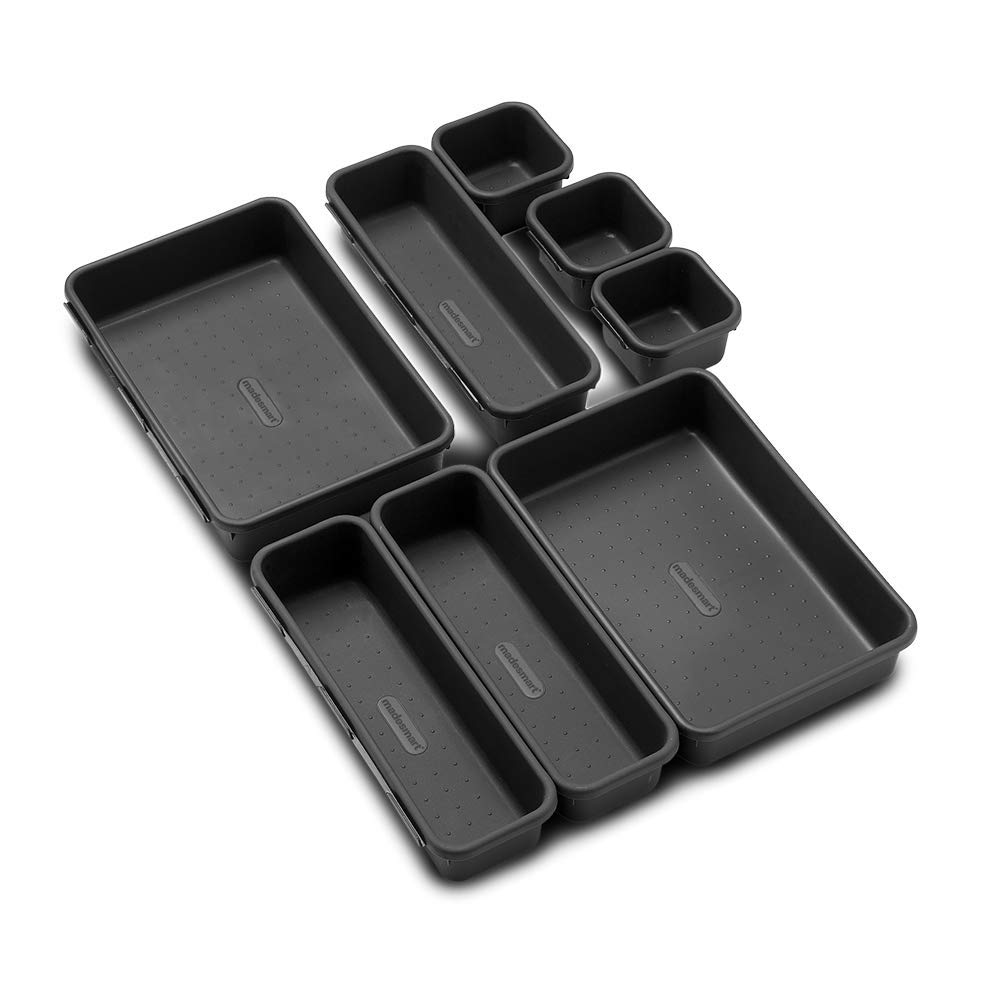 madesmart Value 8-Piece Interlocking Bin Pack - Granite & Original Junk Drawer Organizer-Granite| VALUE COLLECTION | 23-Compartments | Multi-Purpose Storage | Heavy Duty | BPA-Free