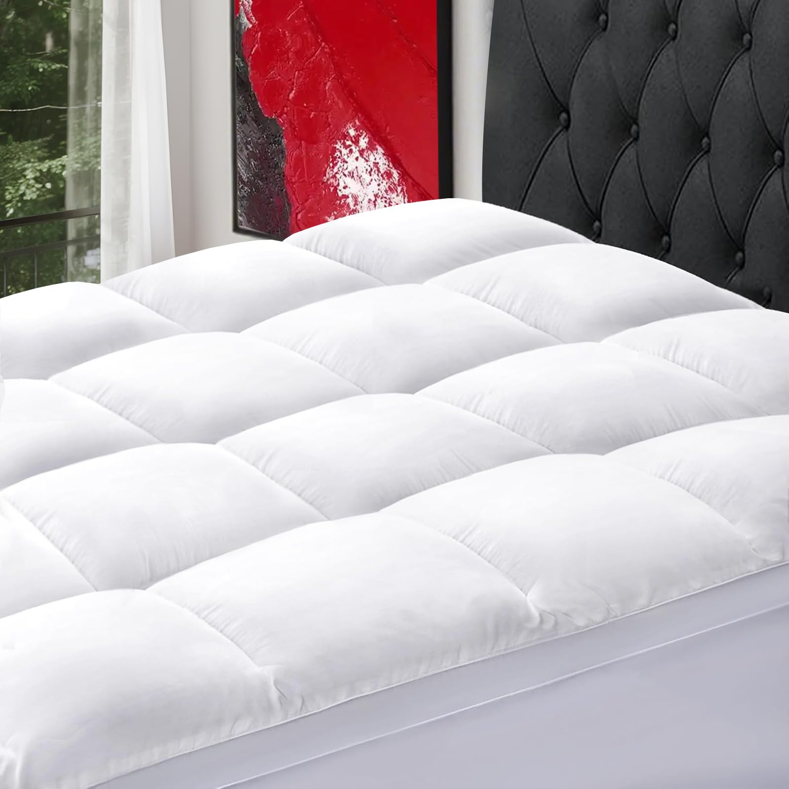 SOPAT Mattress Topper Queen Size Extra Thick Mattress Pad Plush Top 8-21" Deep Pocket Soft Down Alternative Fill Mattress Protector Pillow Top Mattress Cover (60x80 Inches, Plush White)