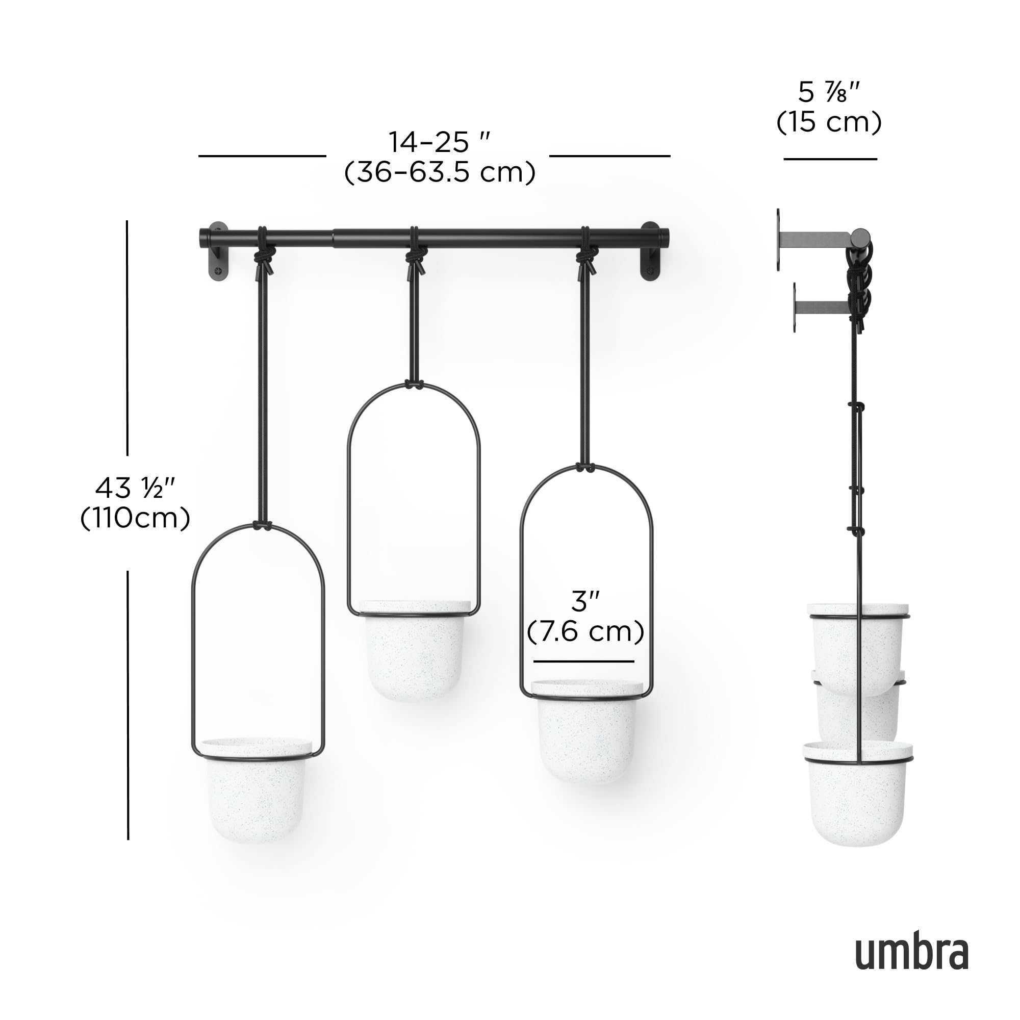 Umbra Triflora Hanging Planter for Window, Indoor Herb Garden, White/Black, Triple