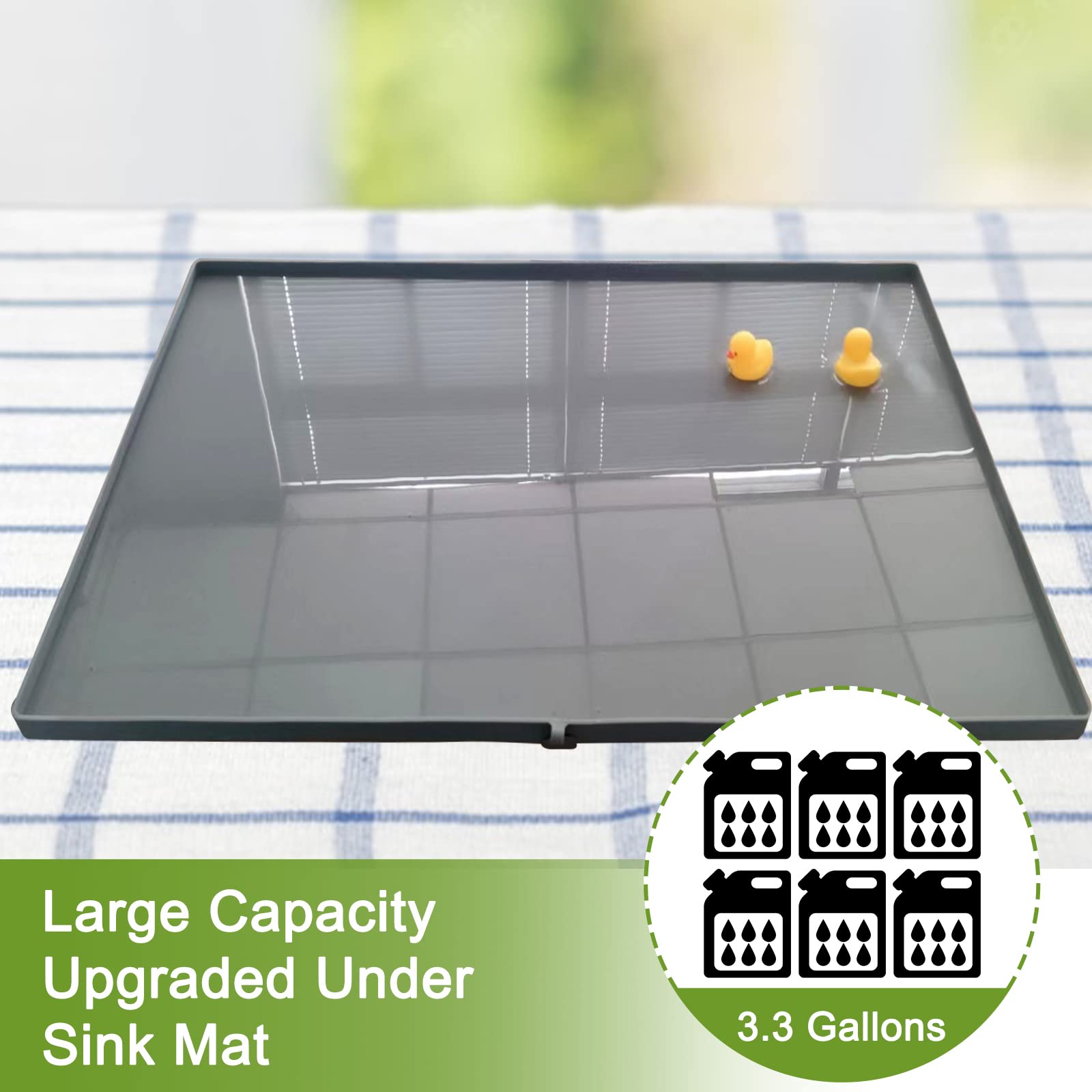 Under Sink Mat - 34" x 22" Under Sink Mats for Kitchen Waterproof, Holds up to 3.3 Gallons Water, Bathroom Under Sink Tray with Unique Drain Hole for Doormat, Pet Feeding Mat, Drawing Mat, Craft Mat