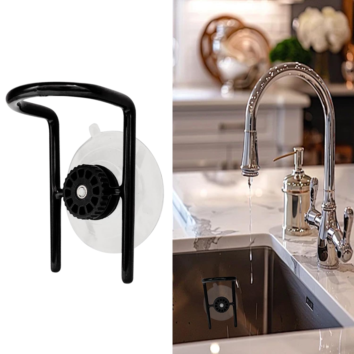 Ginyrerd 2Pcs Mini Self-Adhesive Sink Sponge Holder for Kitchen Sink Dish Wand Holder Sink Brush Holder No Drilling Dish Brush Holder,Strong Stickiness,Black