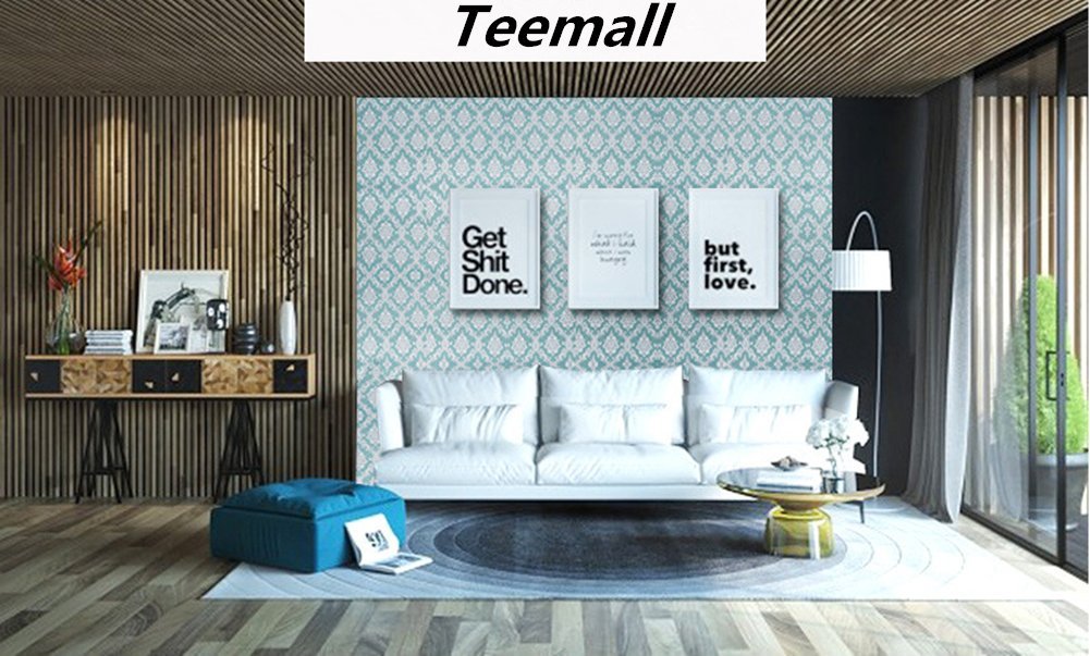 Teemall Self-Adhesive Wallpaper Light Green Damask Removable PVC Shelf Drawer Liner Home Decor 17.7 Inch by 9.8 Feet Sticker