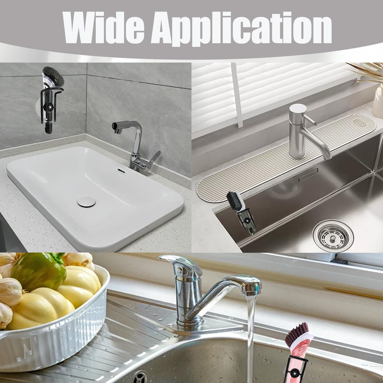Ginyrerd 2Pcs Mini Self-Adhesive Sink Sponge Holder for Kitchen Sink Dish Wand Holder Sink Brush Holder No Drilling Dish Brush Holder,Strong Stickiness,Black
