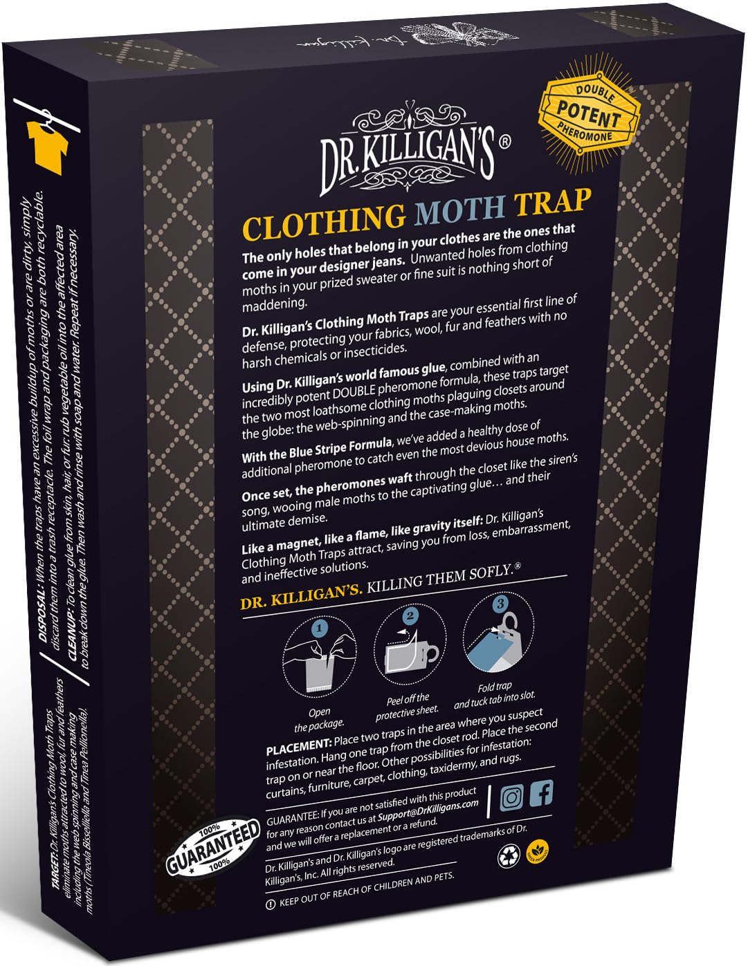 Dr. Killigan's Premium Clothing Moth Traps with Pheromones Prime | 6-Pack Non-Toxic Clothes Moth Trap with Lure for Closets & Carpet | Moth Treatment & Prevention | Case Making & Web Spinning (Black)