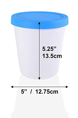 LIN Ice Cream Containers 4-Pack - 1Quart Reusable Round Storage Tubs for Homemade Ice Cream, Dessert, Gelato, Sorbet, 2 Red & 2 Blue Silicone Lids - Non-BPA Plastic Containers - Dishwasher-Safe - No Freezer Burn