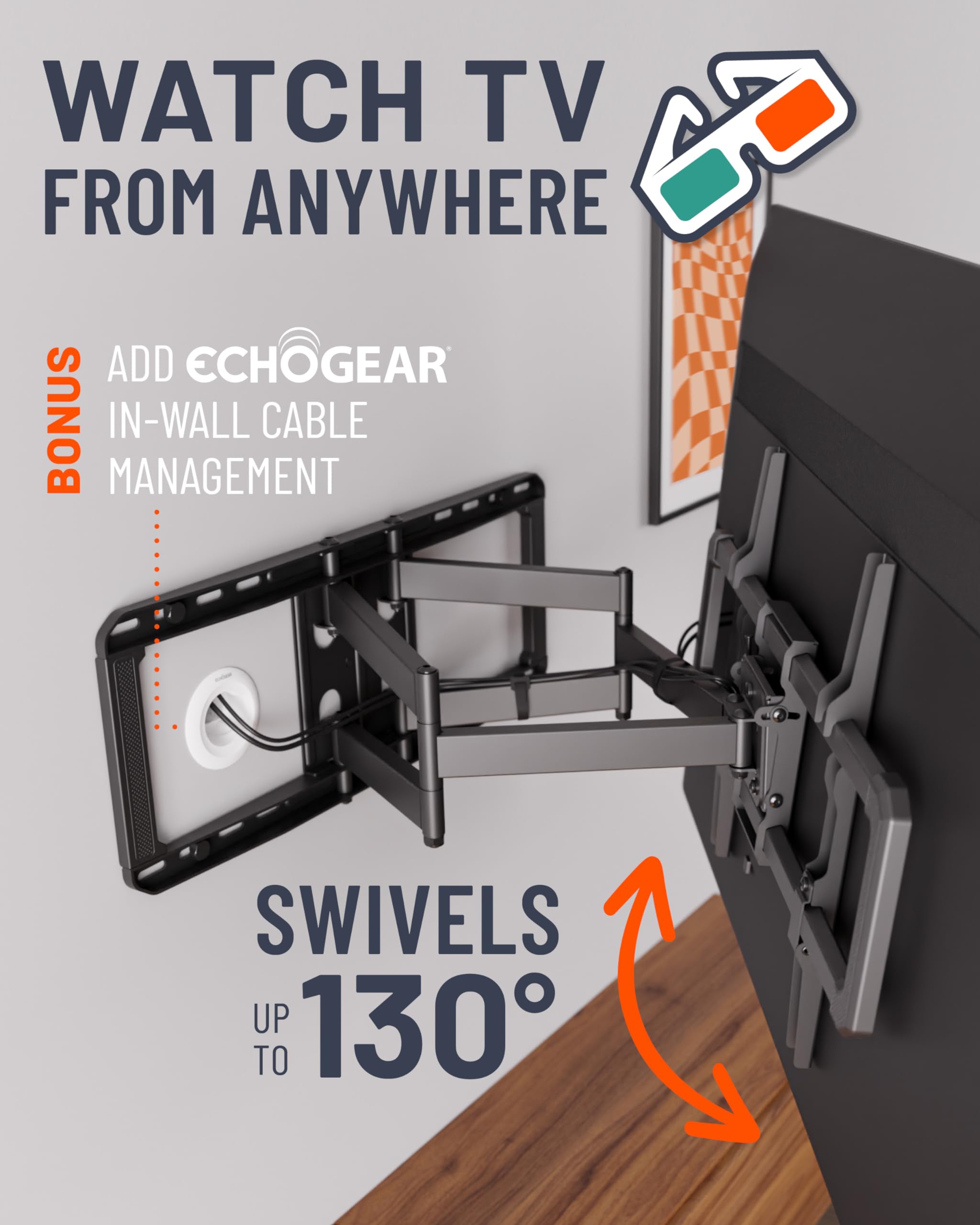 ECHOGEAR TV Wall Mount for Large TVs Up to 90" - Full Motion with Smooth Swivel, Tilt, & Extension - Universal Design Works with Samsung, Vizio, LG & More - Includes Hardware & Wall Drilling Template