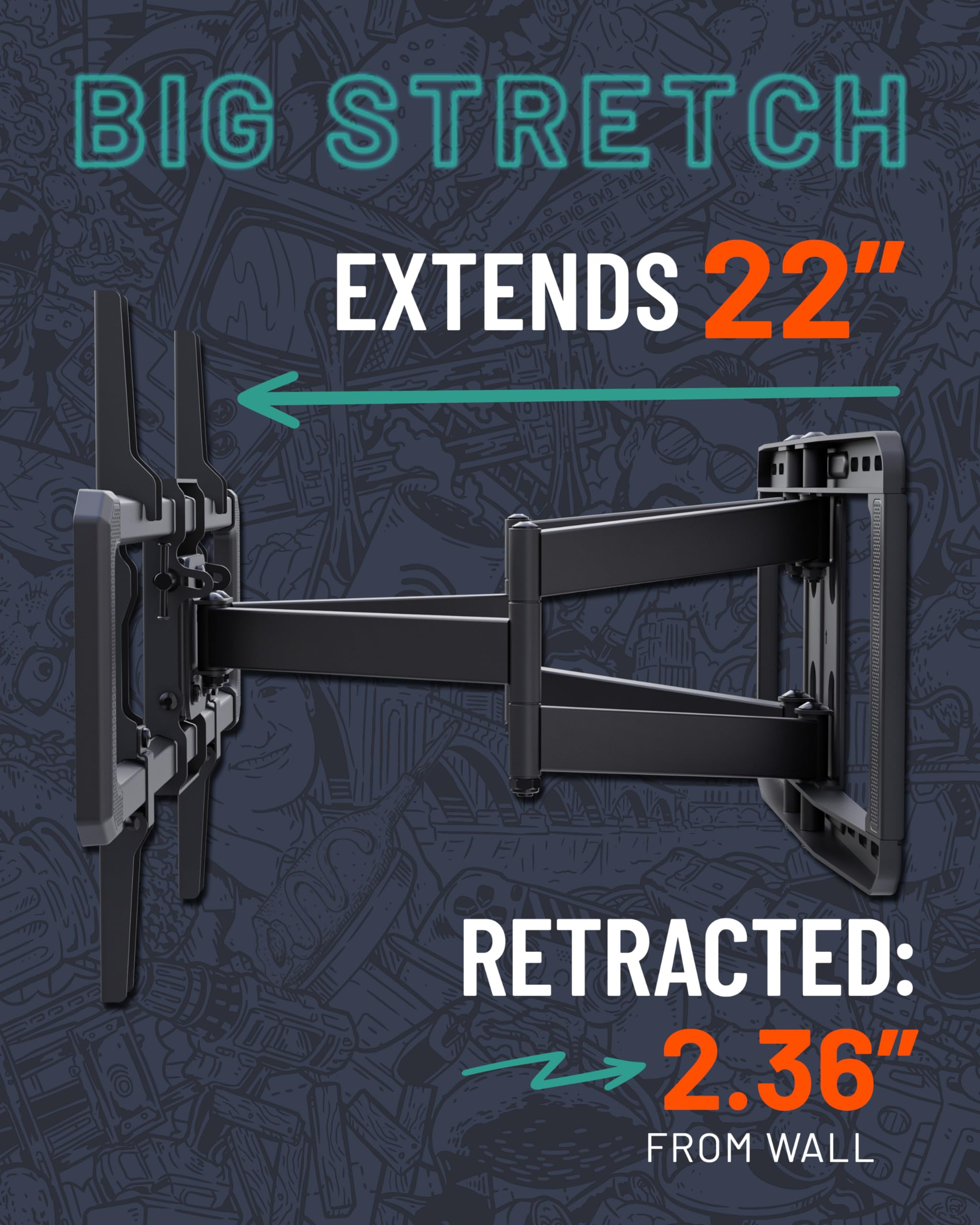 ECHOGEAR TV Wall Mount for Large TVs Up to 90" - Full Motion with Smooth Swivel, Tilt, & Extension - Universal Design Works with Samsung, Vizio, LG & More - Includes Hardware & Wall Drilling Template