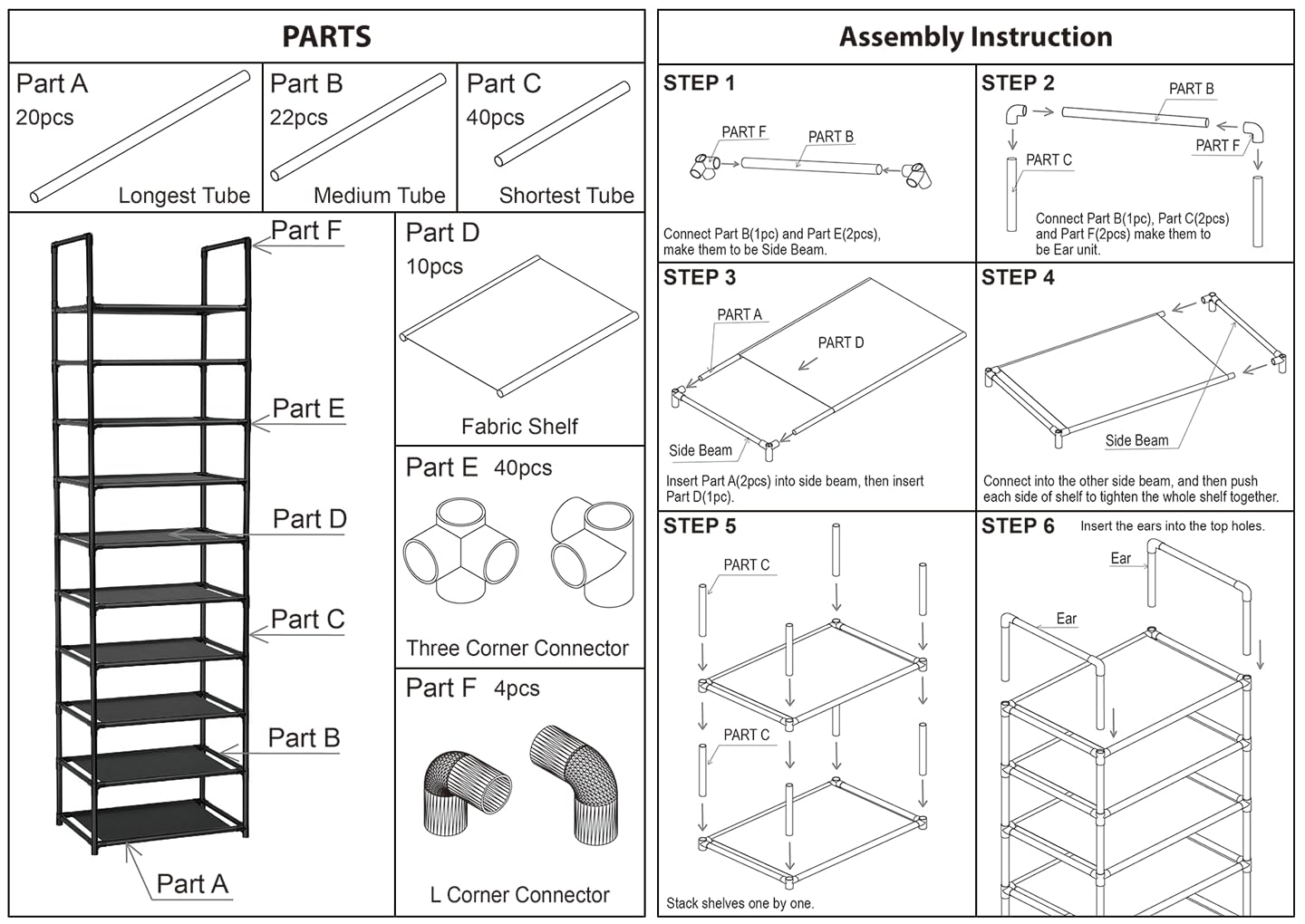 FIDUCIAL HOME 10 Tiers Shoe Rack 20-25 Pairs Sturdy Shoe Shelf