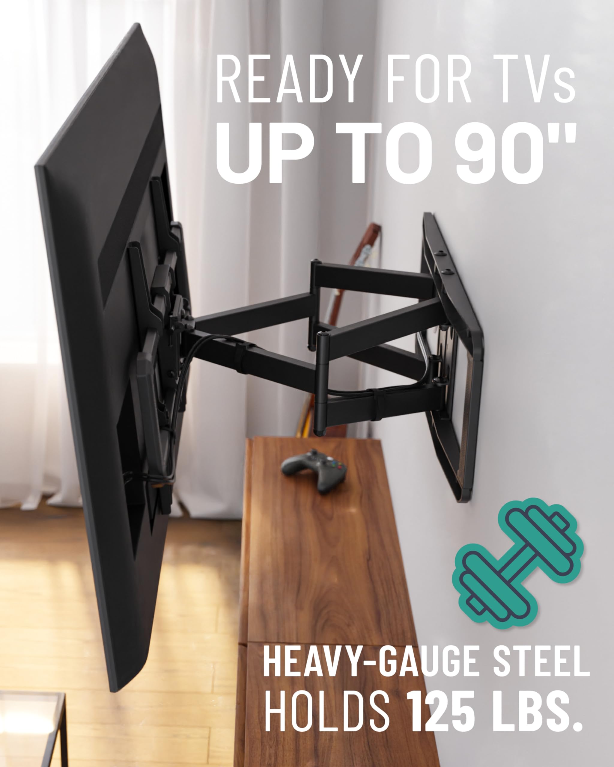 ECHOGEAR TV Wall Mount for Large TVs Up to 90" - Full Motion with Smooth Swivel, Tilt, & Extension - Universal Design Works with Samsung, Vizio, LG & More - Includes Hardware & Wall Drilling Template
