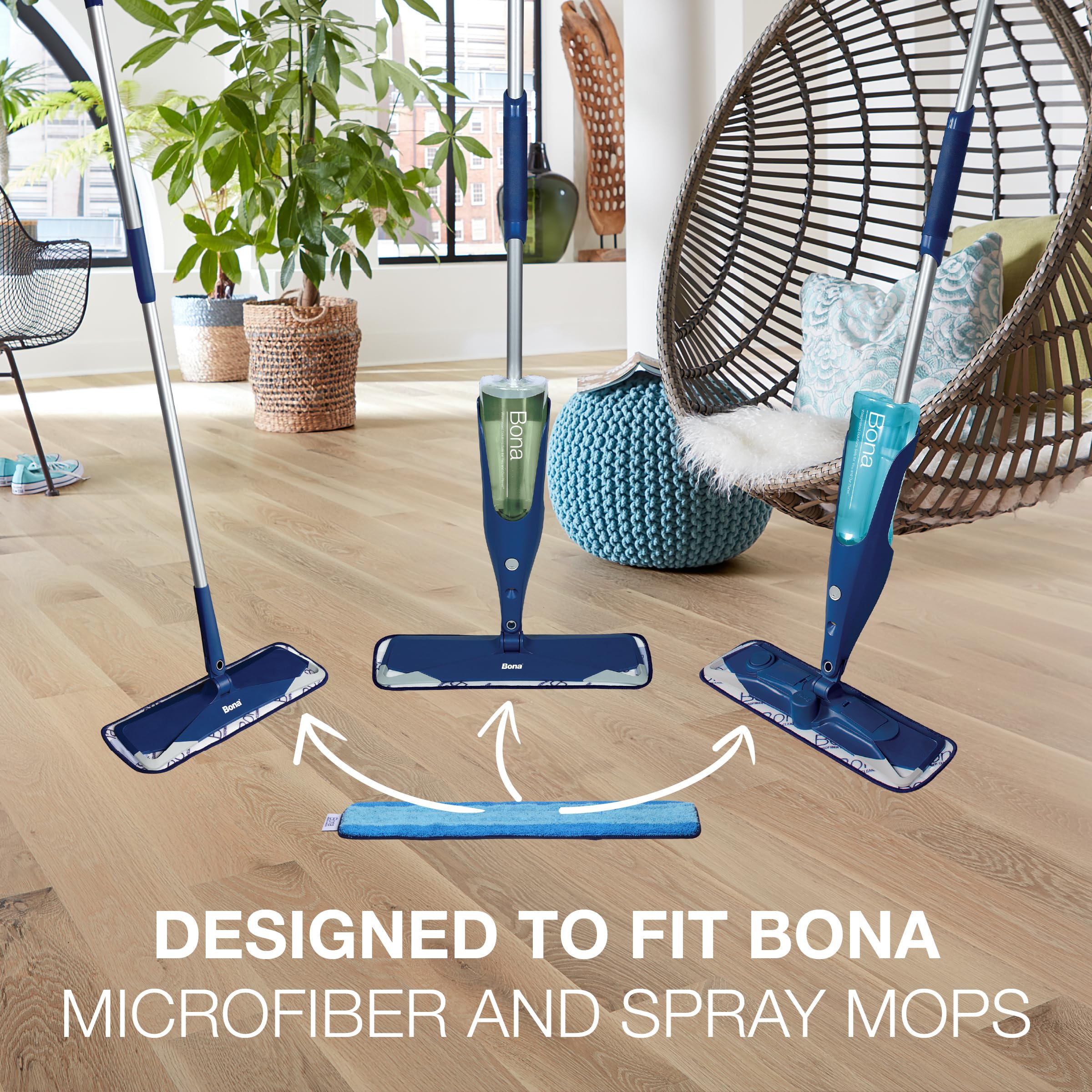 Bona Microfiber Cleaning Pad, for Hardwood and Multi-Surface Floors, fits Bona Family of Mops, 3 Pack