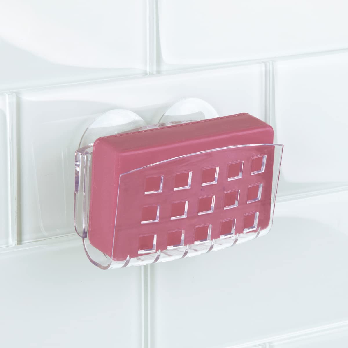 iDesign Plastic Kitchen Sink Suction Holder, Caddy for Soap, Sponges, Scrubbers in Bathroom, Shower Stall, Tub, Laundry Room, 3.75" x 2" x 2" - Clear