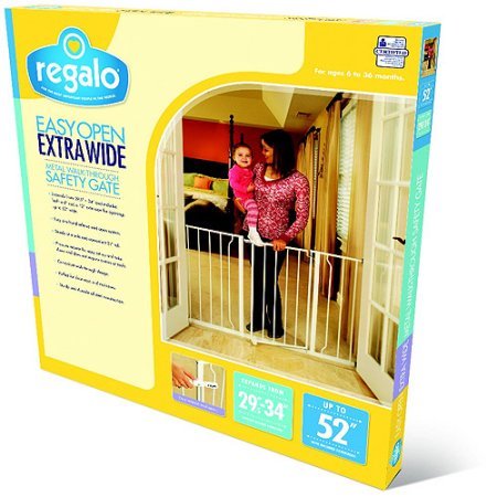 Regalo Easy Open 47-Inch Super Wide Walk Thru Baby Gate, Bonus Kit, Includes 4-Inch and 12-Inch Extension Kit, 4 Pack Pressure Mount Kit and 4 Wall Cups and Mounting Kit , 11 Count (Pack of 1)