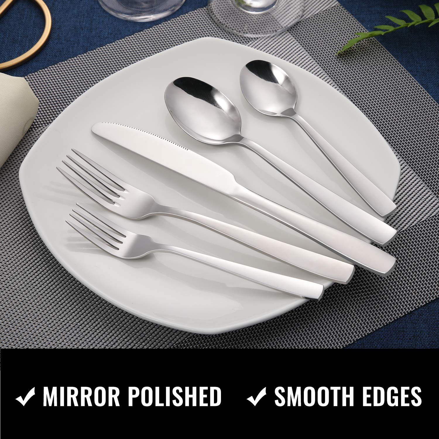 Hiware 24-Piece Silverware Set with Steak Knives, Stainless Steel Flatware Cutlery, Mirror Polished Utensils Set for 4, Includes Forks Spoons Knives Silverware, Dishwasher Safe