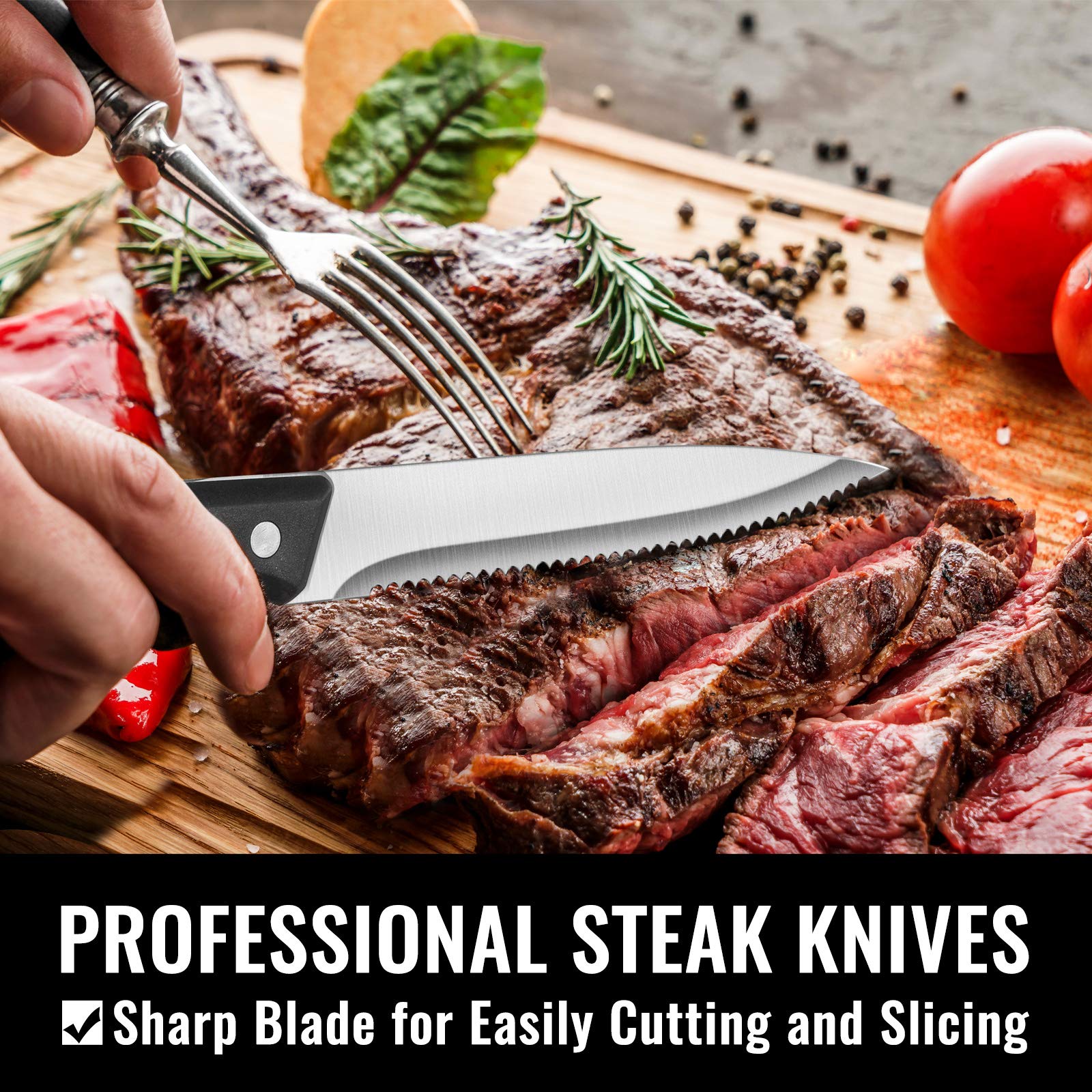 Hiware 24-Piece Silverware Set with Steak Knives, Stainless Steel Flatware Cutlery, Mirror Polished Utensils Set for 4, Includes Forks Spoons Knives Silverware, Dishwasher Safe