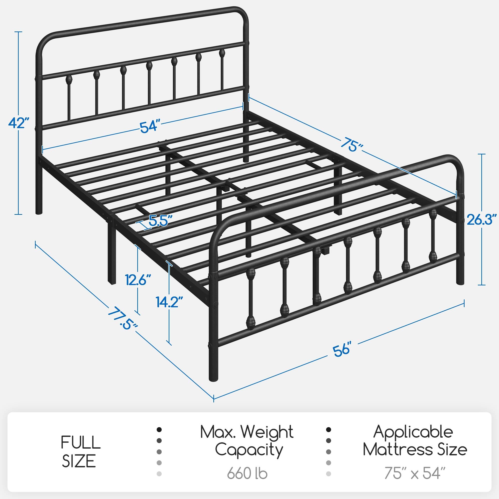 Yaheetech Classic Metal Platform Bed Frame Mattress Foundation with Victorian Style Iron-Art Headboard/Footboard/Under Bed Storage No Box Spring Needed Full Size Black