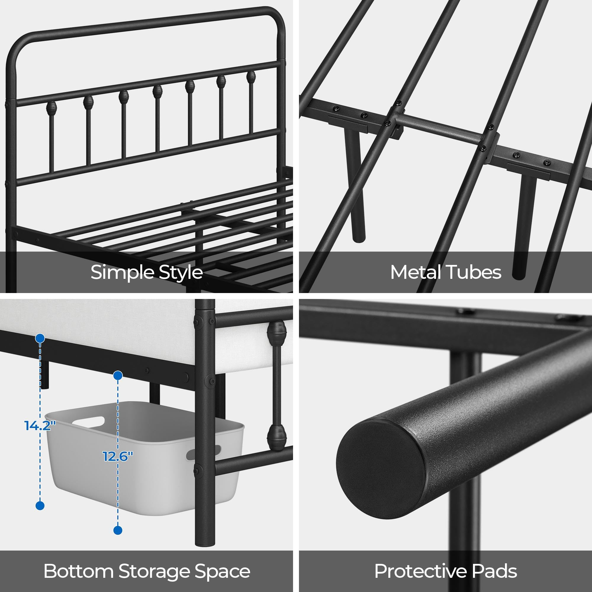 Yaheetech Classic Metal Platform Bed Frame Mattress Foundation with Victorian Style Iron-Art Headboard/Footboard/Under Bed Storage No Box Spring Needed Full Size Black