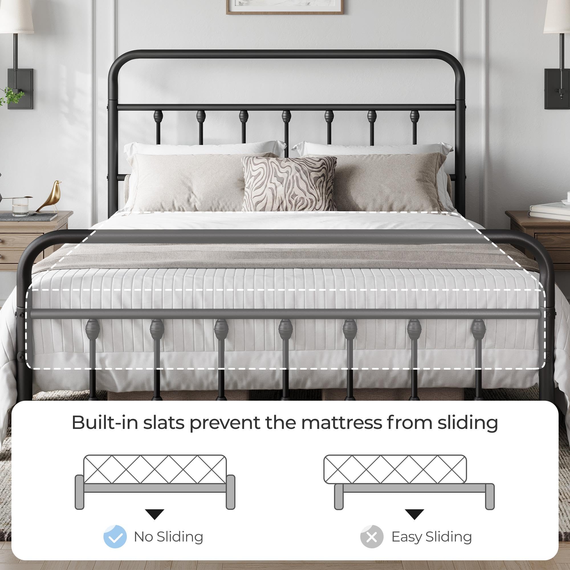 Yaheetech Classic Metal Platform Bed Frame Mattress Foundation with Victorian Style Iron-Art Headboard/Footboard/Under Bed Storage No Box Spring Needed Full Size Black