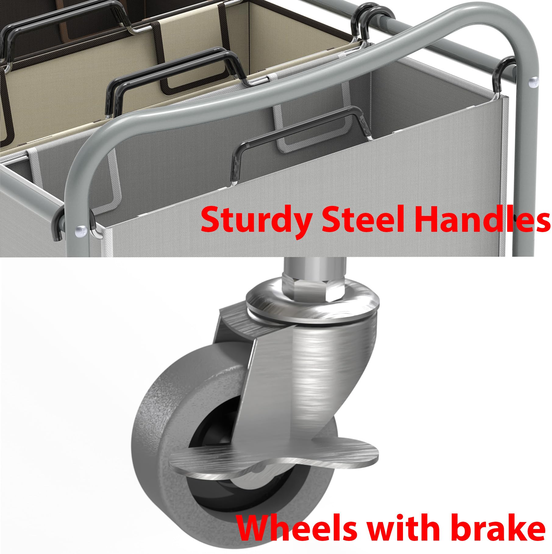 SimpleHouseware Heavy Duty 3-Bag Laundry Sorter Rolling Cart, Silver / Assorted Bags