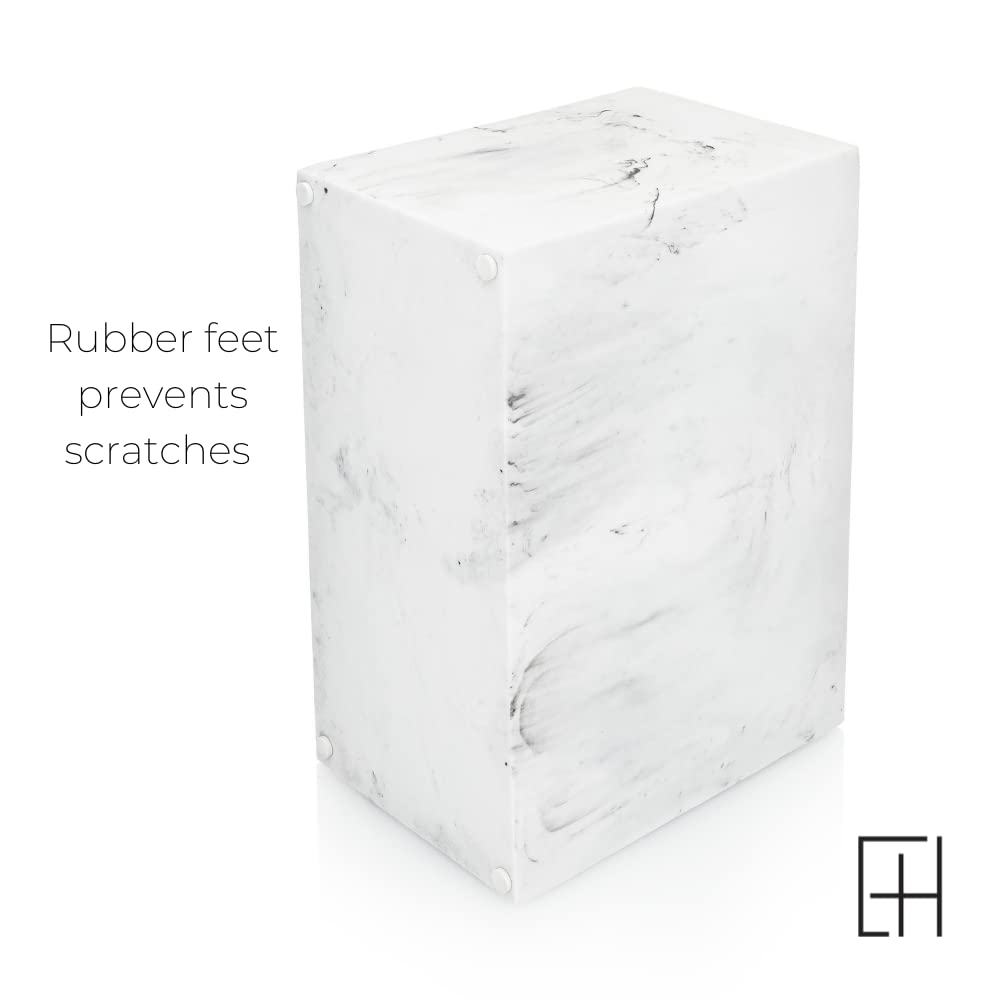 Essentra Home White Marble Kitchen Utensil Holder for Countertop, Rectangular Utensil Crock with Two Compartments.