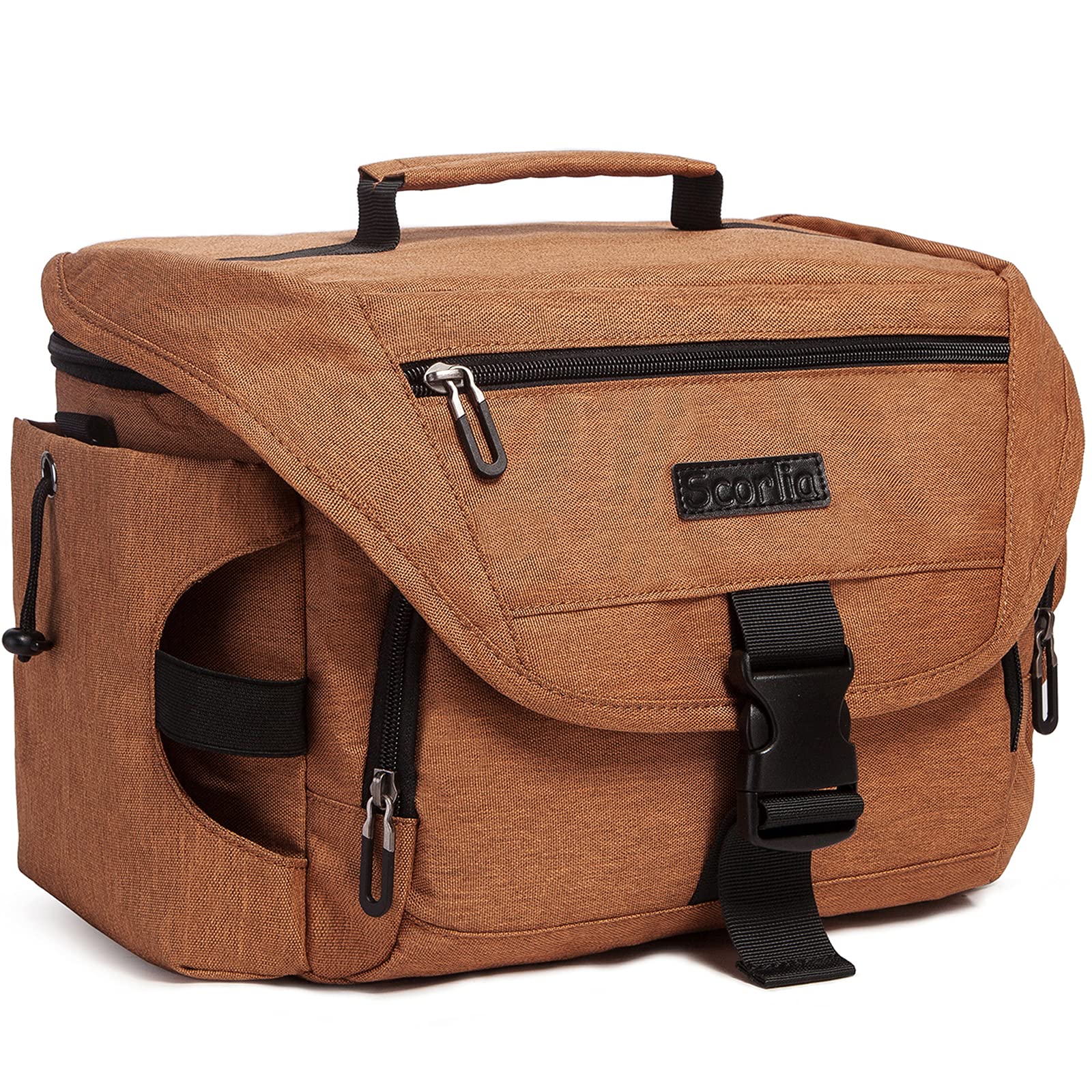 Scorlia Insulated Lunch Bag for Men/Women, Leakproof Lunch Box for Office Work School Picnic Hiking Beach, Reusable Cooler Tote Bag with Adjustable Shoulder Strap and Large Water Bottle Holder - Brown