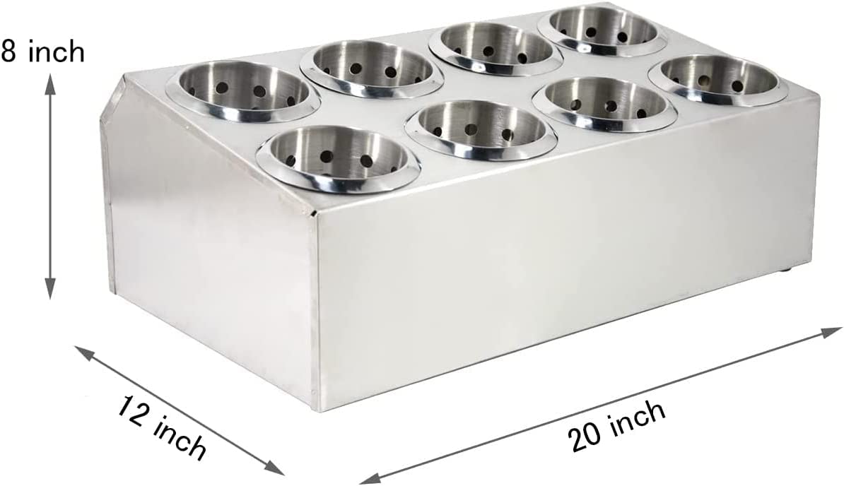 MYOYAY Commercial 8 Cups Stainless Steel Cylinder, Silverware Caddy Commercial 8 Holes Utensil Holder Stainless Steel Flatware Organizer Restaurant Flatware Cylinder Holder