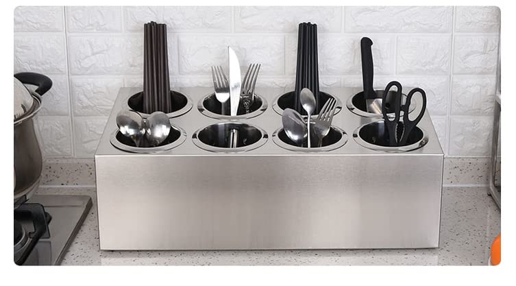 MYOYAY Commercial 8 Cups Stainless Steel Cylinder, Silverware Caddy Commercial 8 Holes Utensil Holder Stainless Steel Flatware Organizer Restaurant Flatware Cylinder Holder