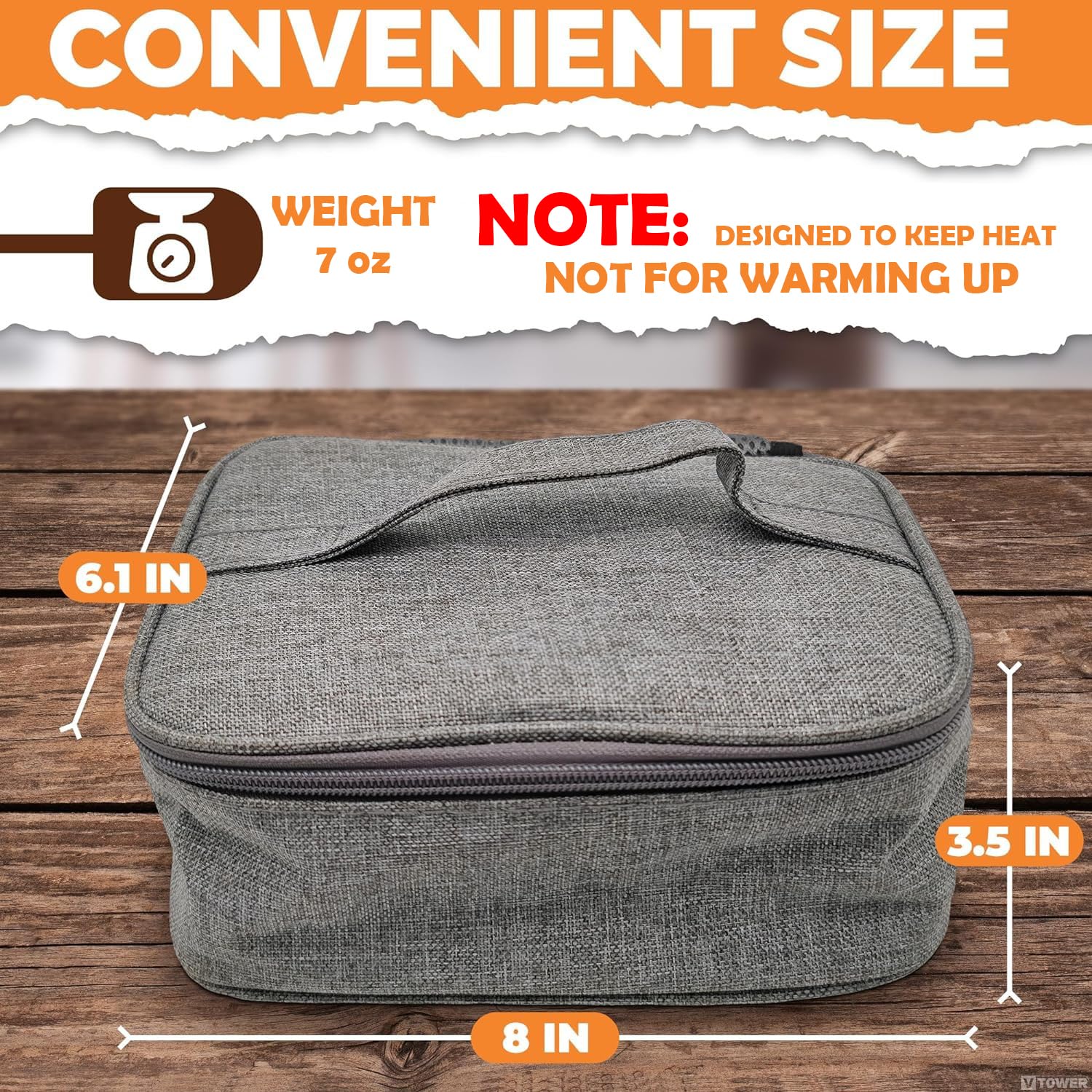 V TOWER USB Portable Food Warmer and Heater Lunch Bag Personal Mini Oven for Office Travel, 211023LS02-10560-1601389871, Gray