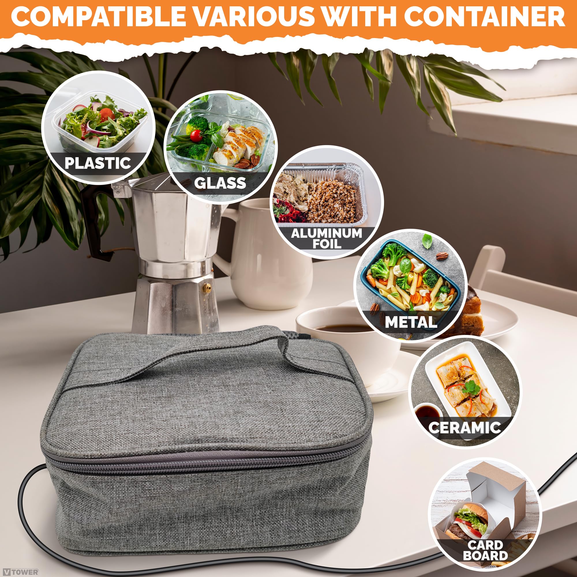 V TOWER USB Portable Food Warmer and Heater Lunch Bag Personal Mini Oven for Office Travel, 211023LS02-10560-1601389871, Gray