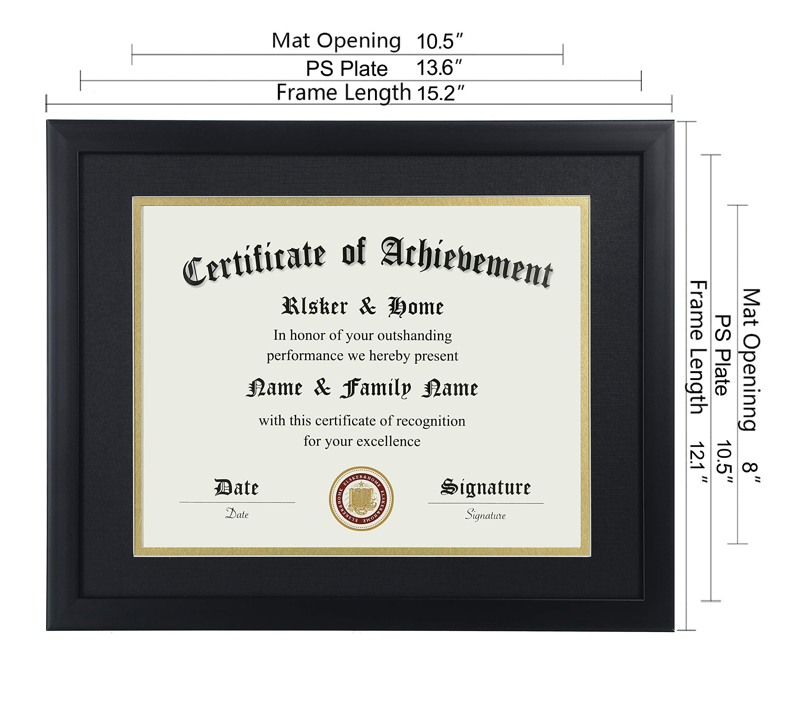 ELSKER&HOME 8.5×11 Certificate Frame - Classic Black Color Frame - Displays Diploma 8.5×11 Inch with Mat - 11×14 Inch Without Mat - For Document/Photo(Double Mat - Matte Black with Gold Rim)