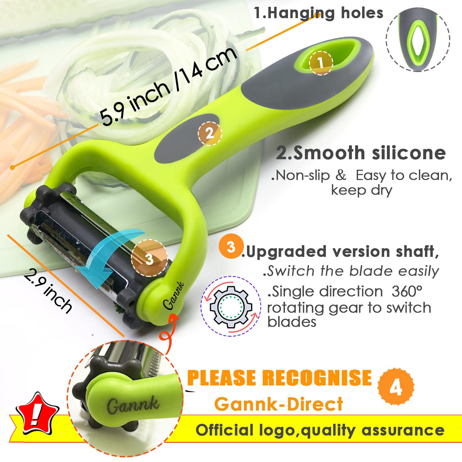 Potato Apple Vegetable Peelers for Kitchen, I and Y Peelers for Fruit Veggie Potatoes Carrot Cucumber, 3 in 1 Blade Spin Design With Julienne Function