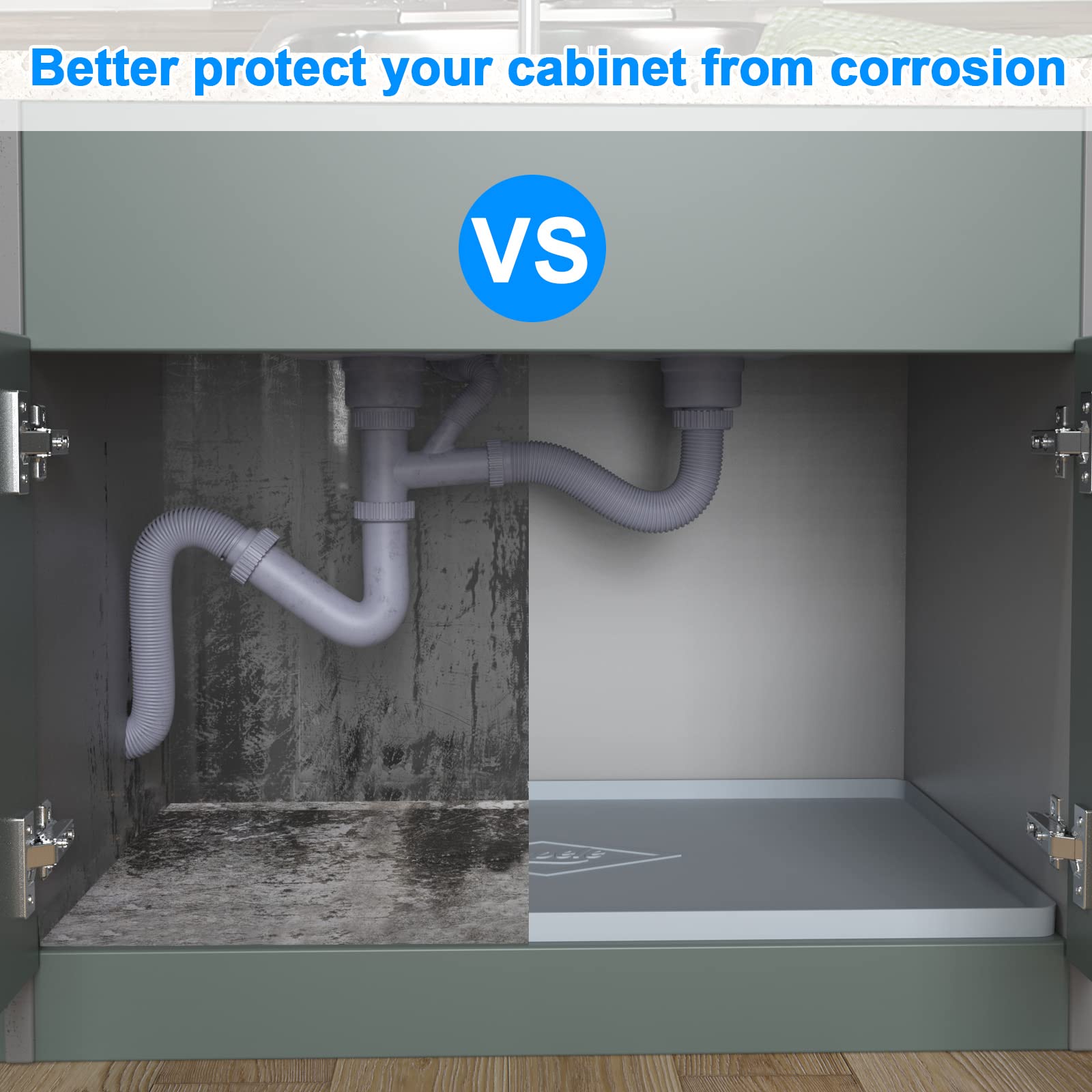 Eapele Under Sink Mat Kitchen Cabinet Tray,34"x22",Flexible Waterproof Silicone Made, Hold up to 3.3 Gallons Liquid (Gray)